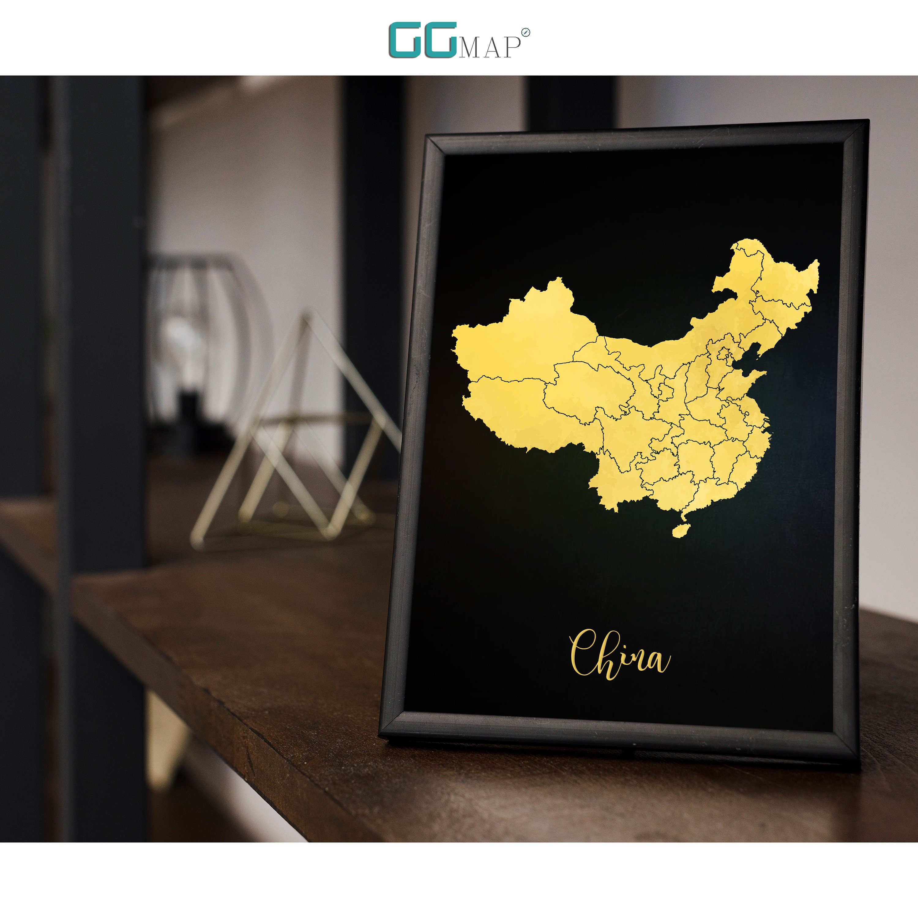CHINA Map China Gold Map Travel Poster Home Decor Wall Decor Office Map ...