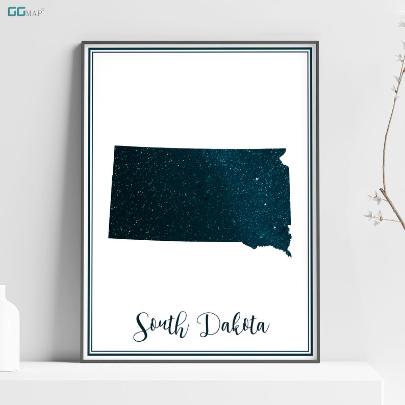 SOUTH DAKOTA Map South Dakota Stars Map Travel Poster Home Decor Wall ...