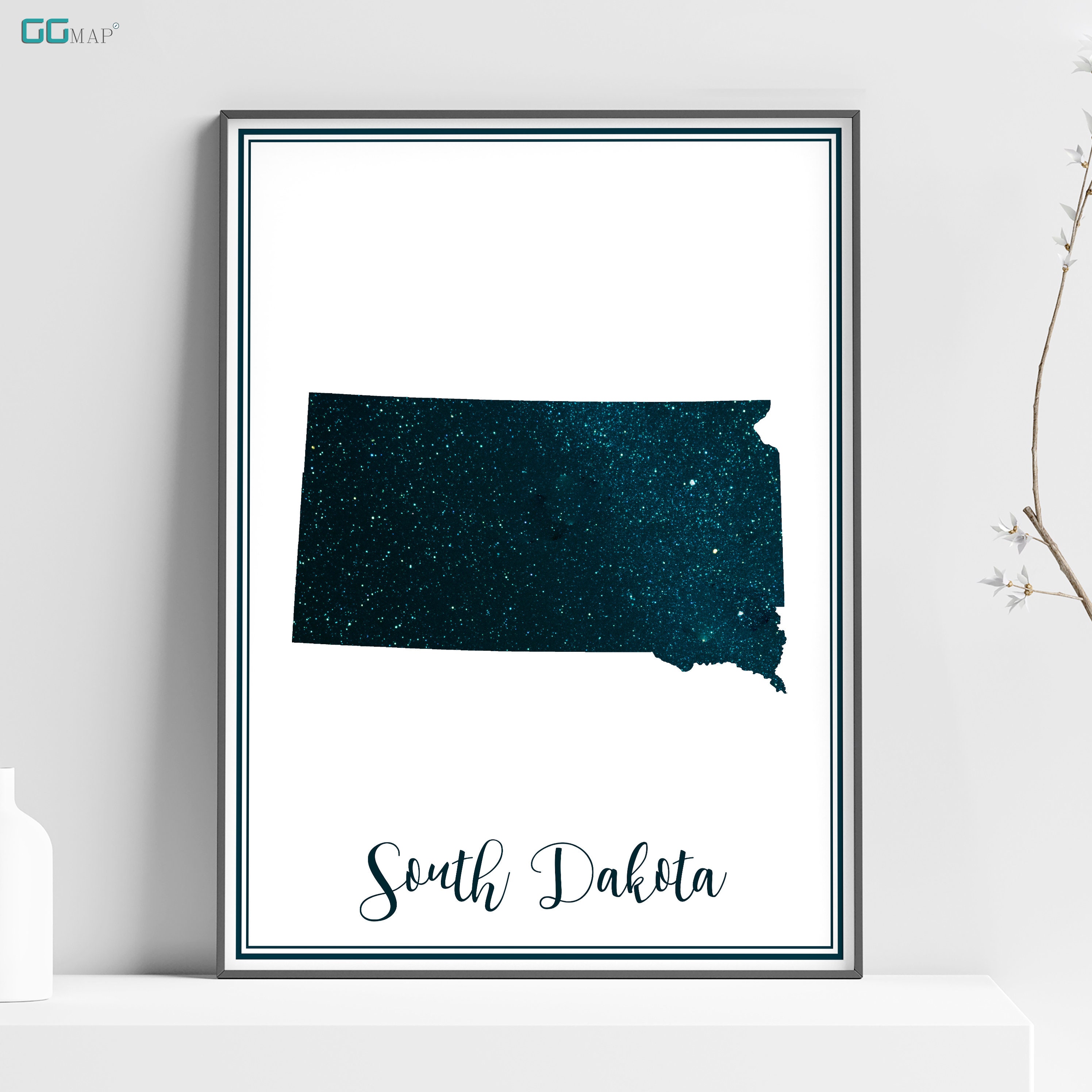 SOUTH DAKOTA Map South Dakota Stars Map Travel Poster Home Decor Wall ...