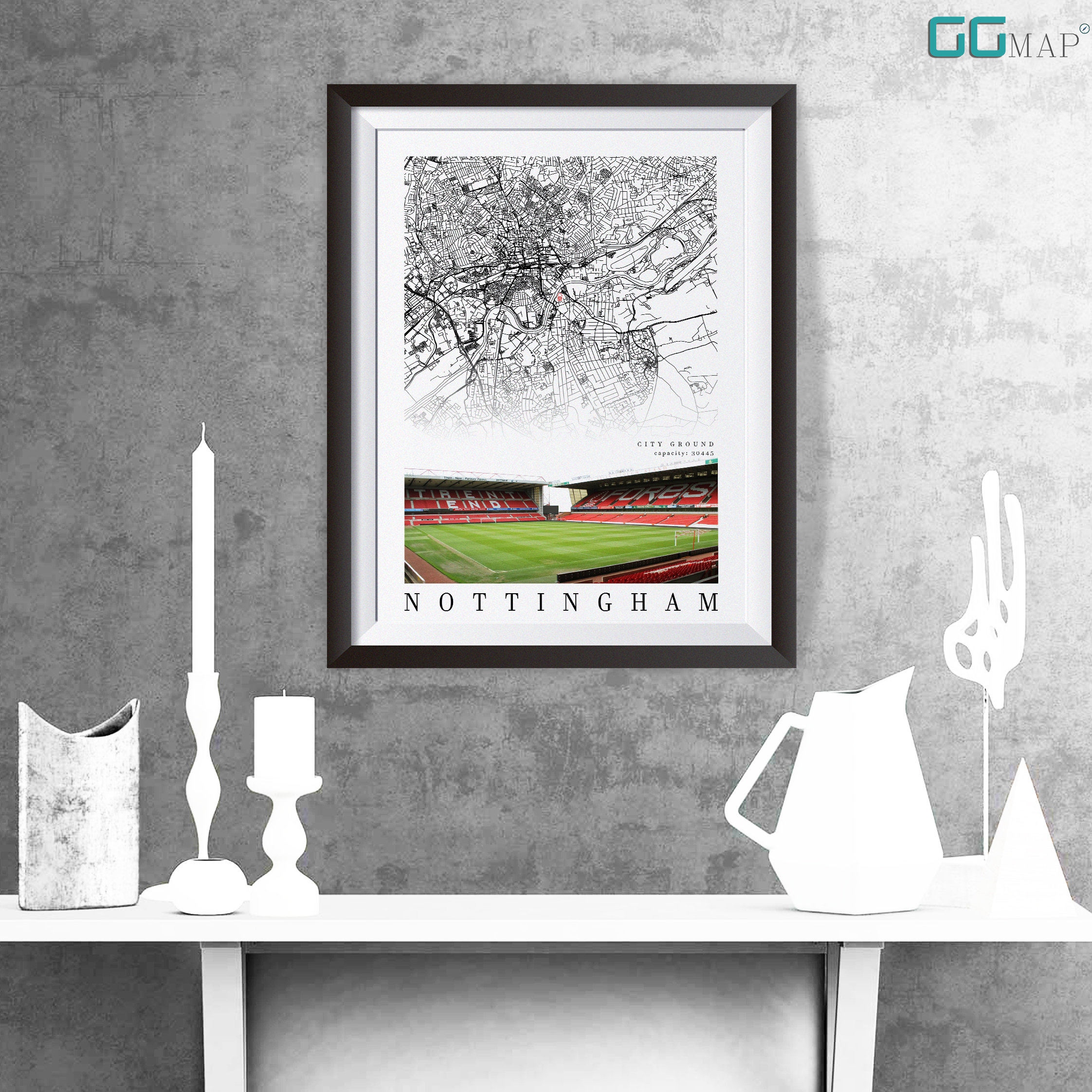 City Map of NOTTINGHAM City Ground Home Decor City Ground Wall Decor ...