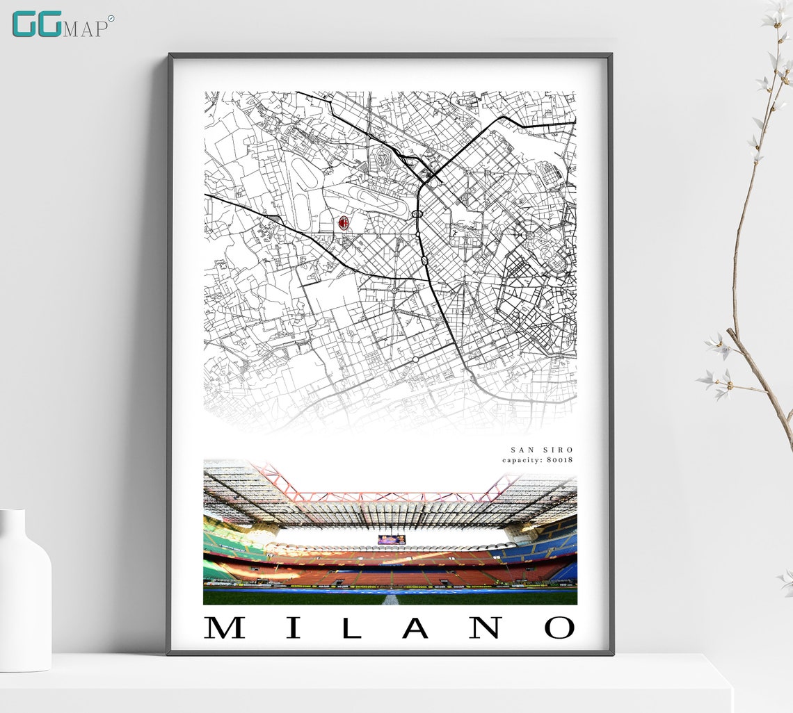 City Map of MILANO Milano Stadium San Siro Stadium Home - Etsy