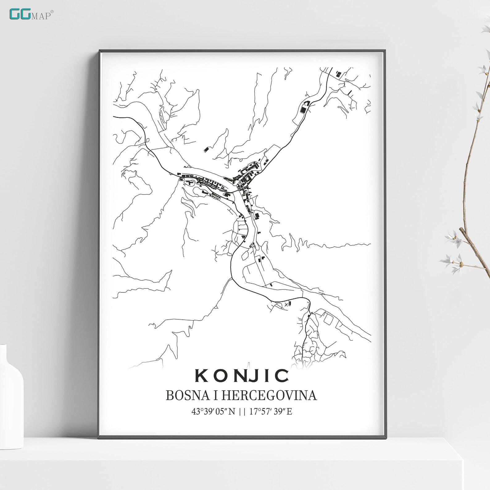 City Map of KONJIC Home Decor Wall Decor Office Map - Etsy