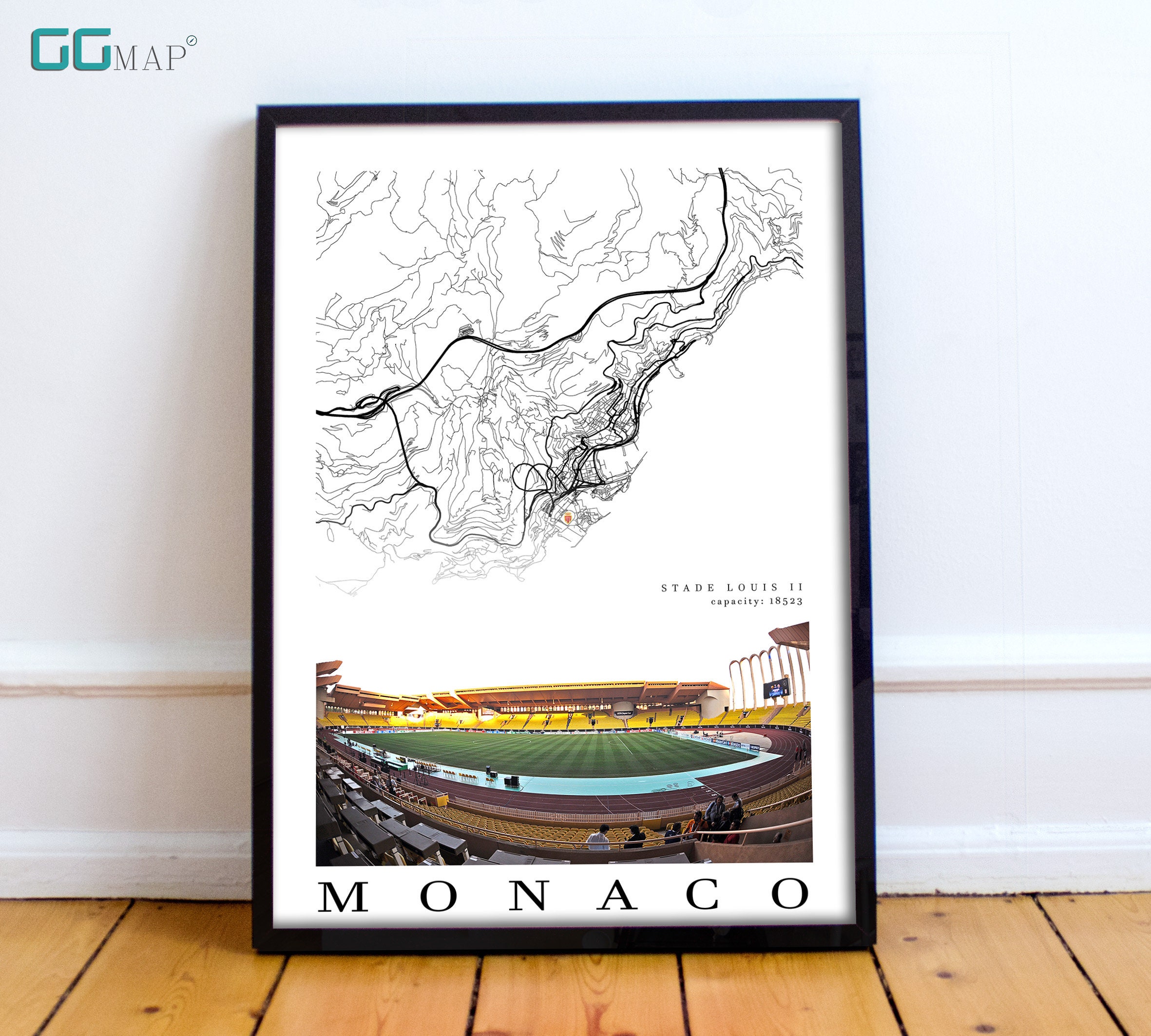 City Map of MONACO Stade Louis II Home Decor Stade Louis II Wall Decor ...