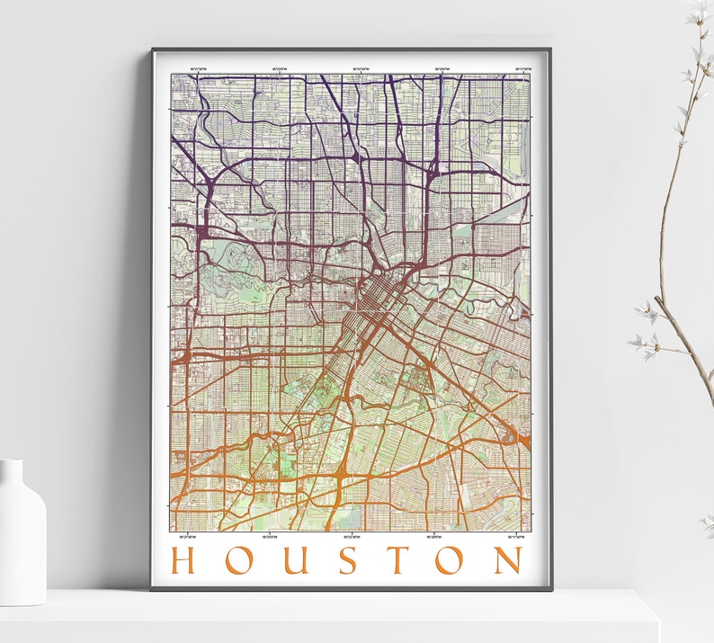 VINTAGE Map of HOUSTON Texas Home Decor Wall Decor Office Map Travel ...