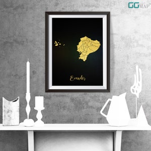 ECUADOR Map - Ecuador Gold Map - Travel Poster - Home Decor - Wall ...