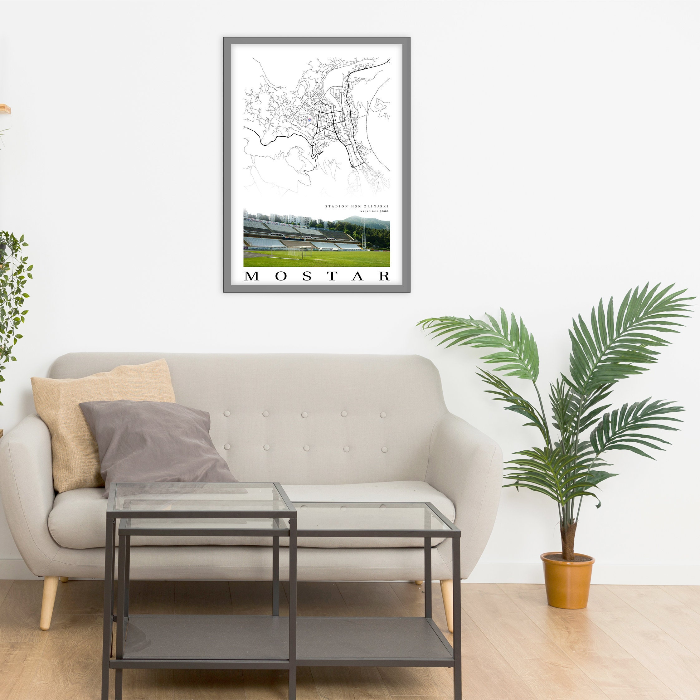 City Map of MOSTAR HŠK Zrinjski Stadium Home Decor Mostar - Etsy