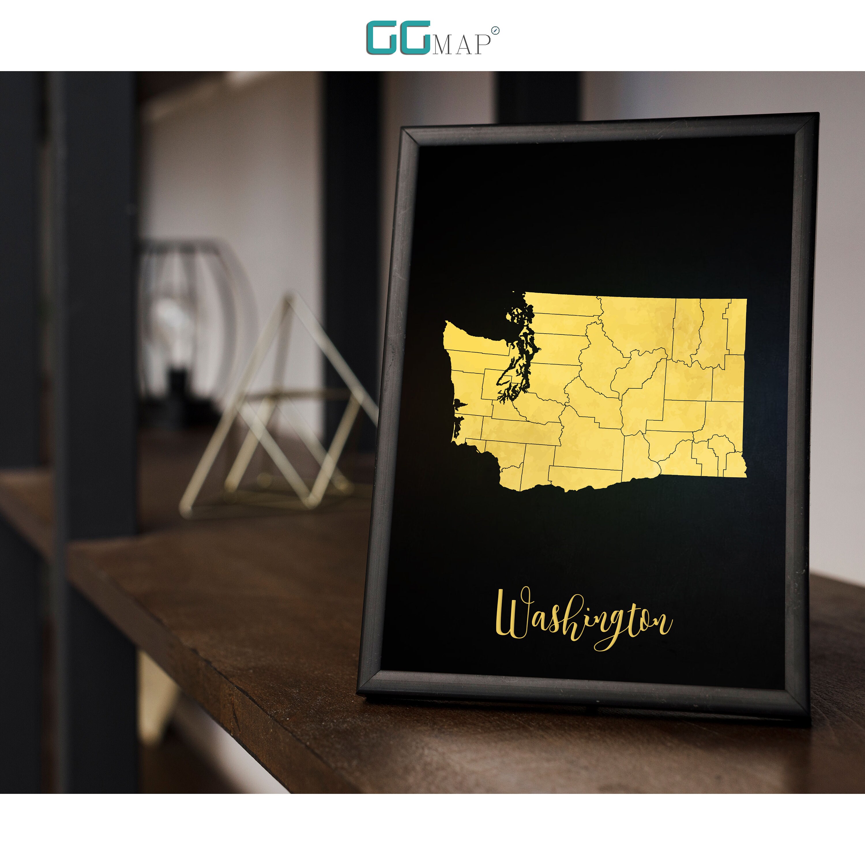 WASHINGTON Map Washington Gold Map Travel Poster Home Decor Wall Decor ...