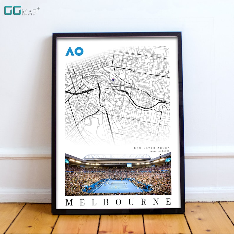 City Map of MELBOURNE Rod Laver Arena Home Decor Australian Open Wall ...