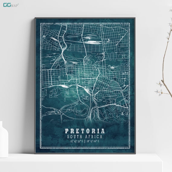City map of PRETORIA Home Decor Wall decor Office map | Etsy