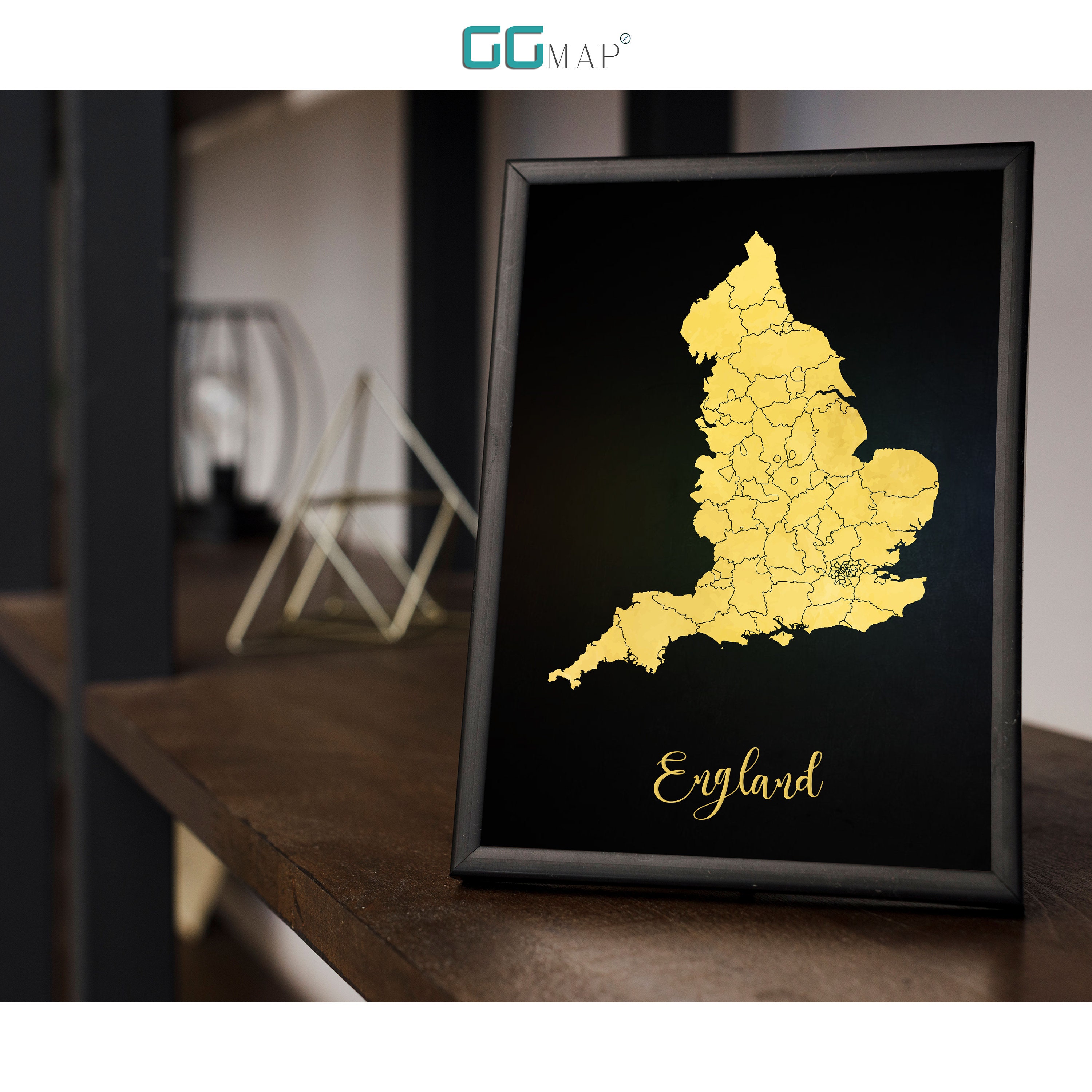 ENGLAND Map England Gold Map Travel Poster Home Decor Wall Decor Office ...