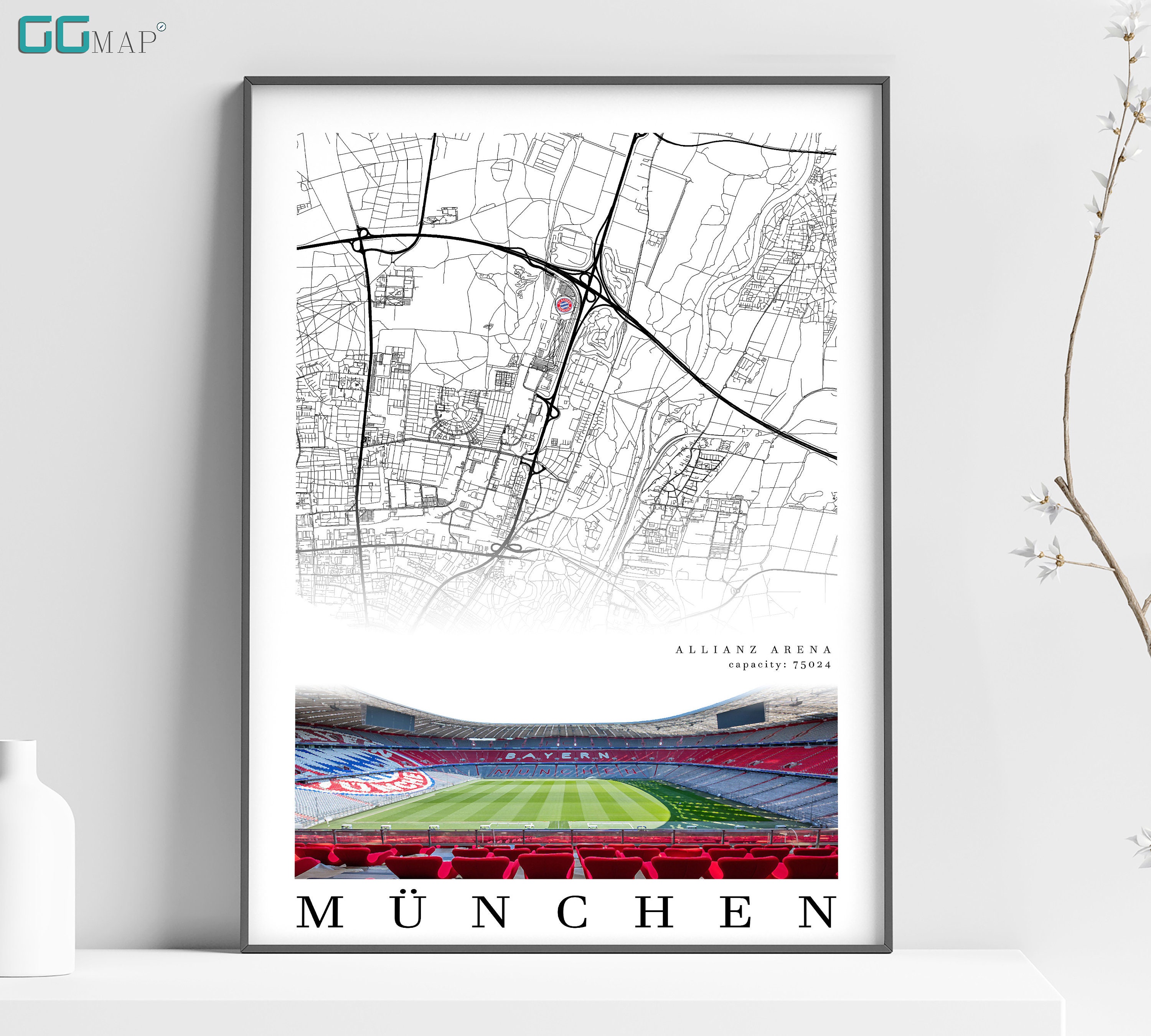 City Map of MUNICH FC Bayern Munich Allianz Arena Stadium Home Decor ...