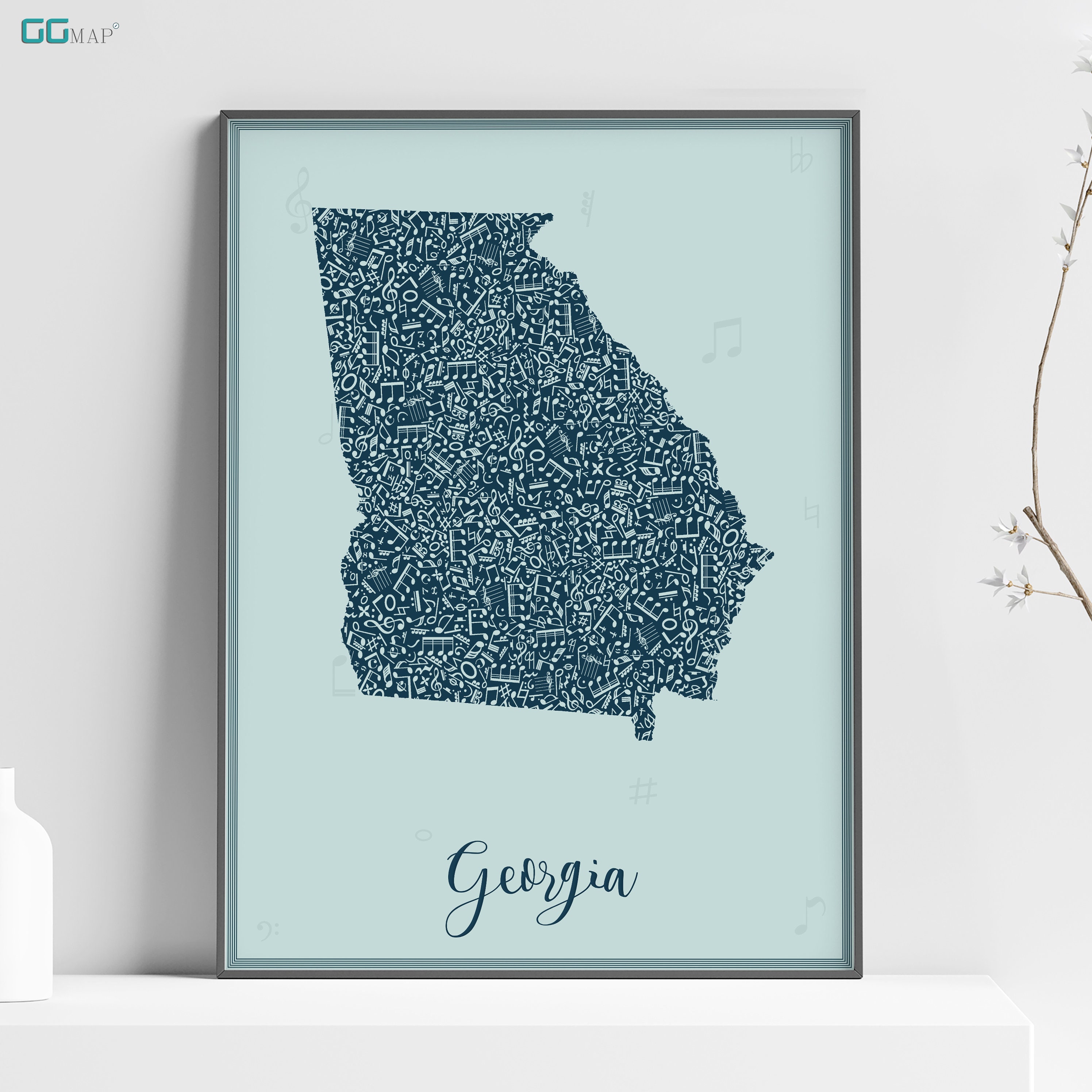 GEORGIA Map Georgia Music Blue Map Travel Poster Home Decor Wall Decor ...