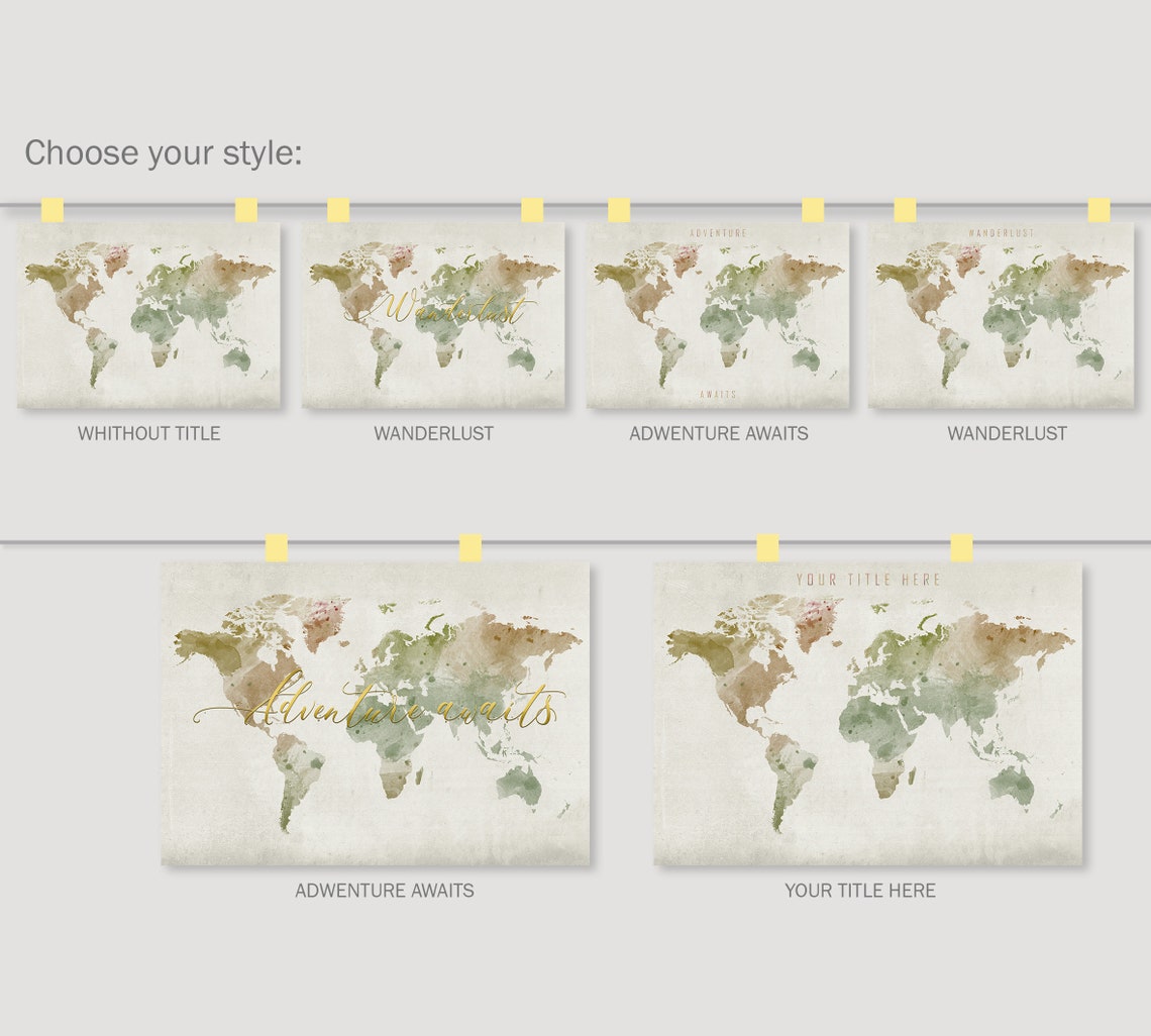 Wanderlust World Map World Map Print World Map Art World Map Watercolor ...