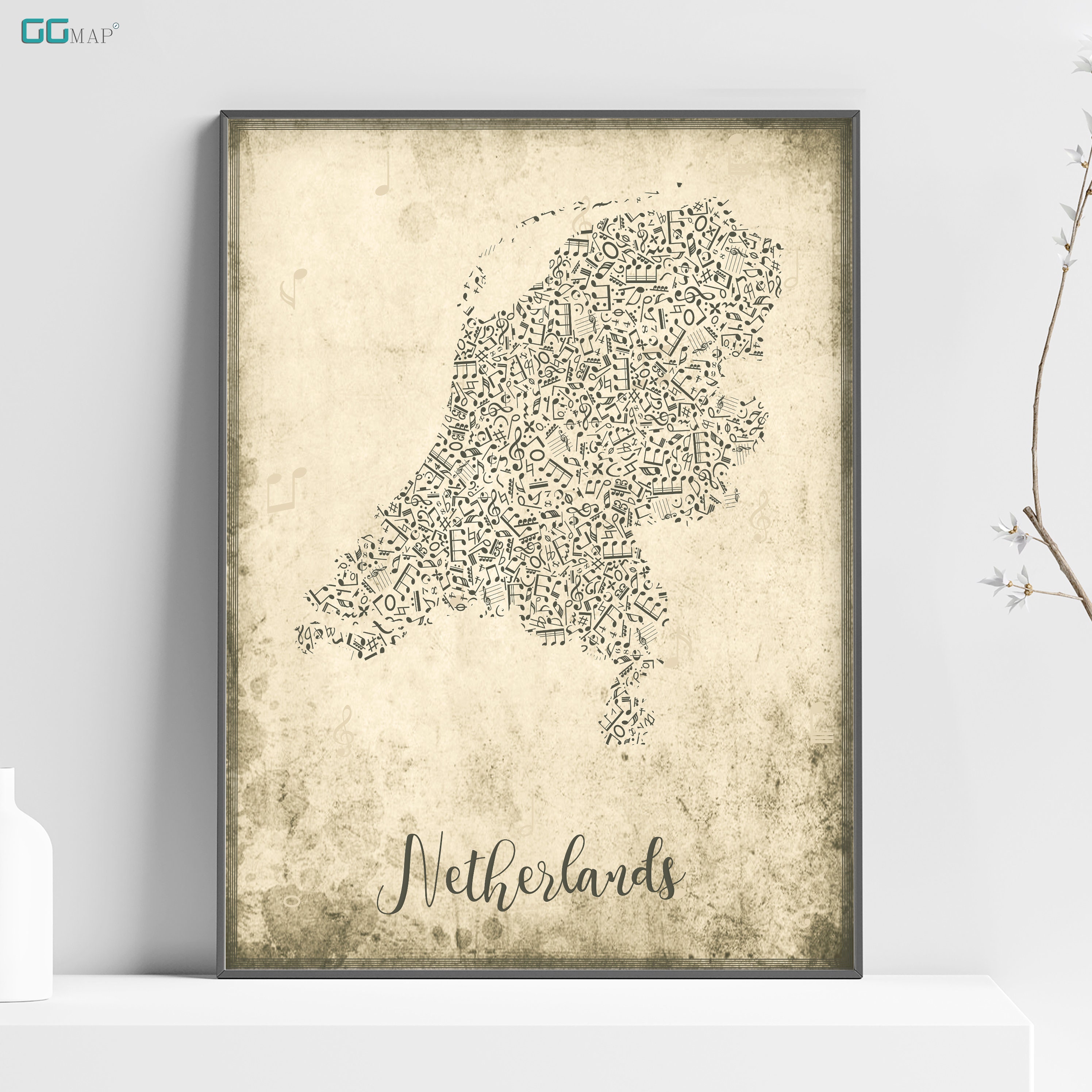 NETHERLANDS Map Netherlands Music Map Travel Poster Home Decor Wall ...