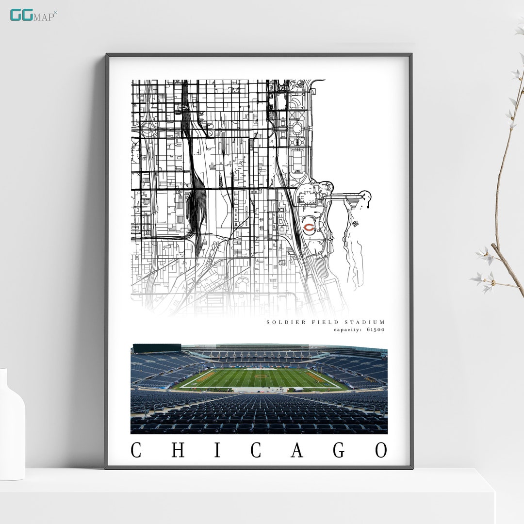 City Map of CHICAGO - Soldier Field Stadium Poster - Home Decor Chicago ...