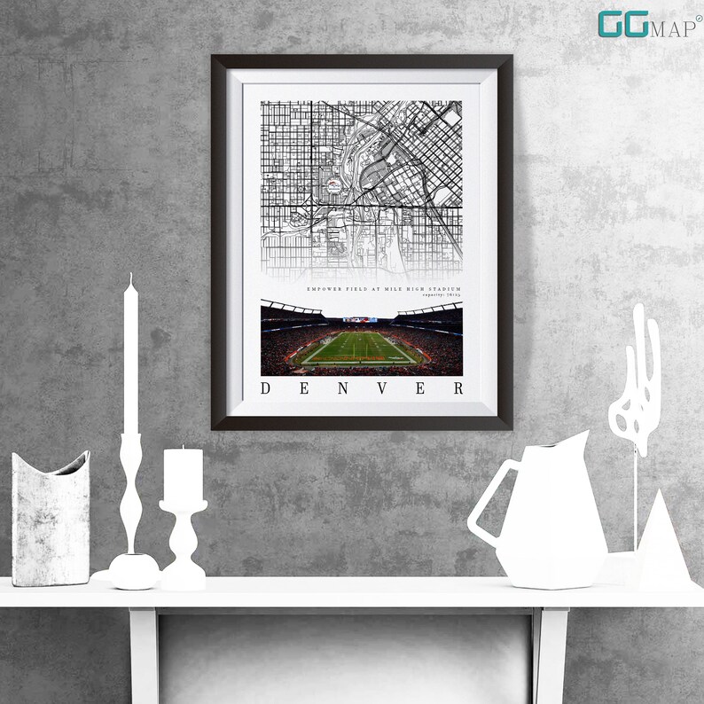 City Map of DENVER Empower Field Stadium Home Decor Denver - Etsy