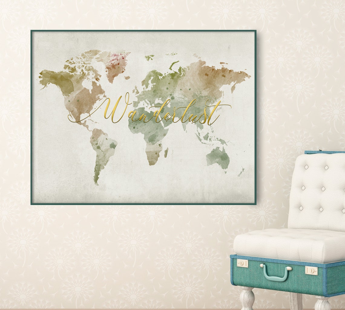 Wanderlust World Map World Map Print World Map Art World Map Watercolor ...