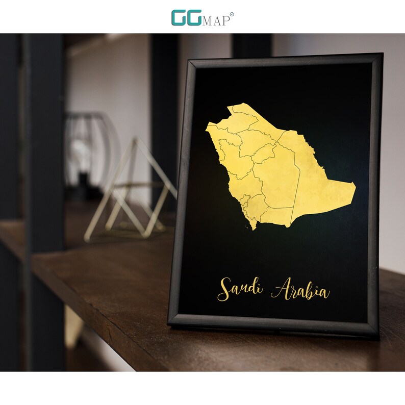 SAUDI ARABIA map Saudi Arabia gold map Travel poster | Etsy
