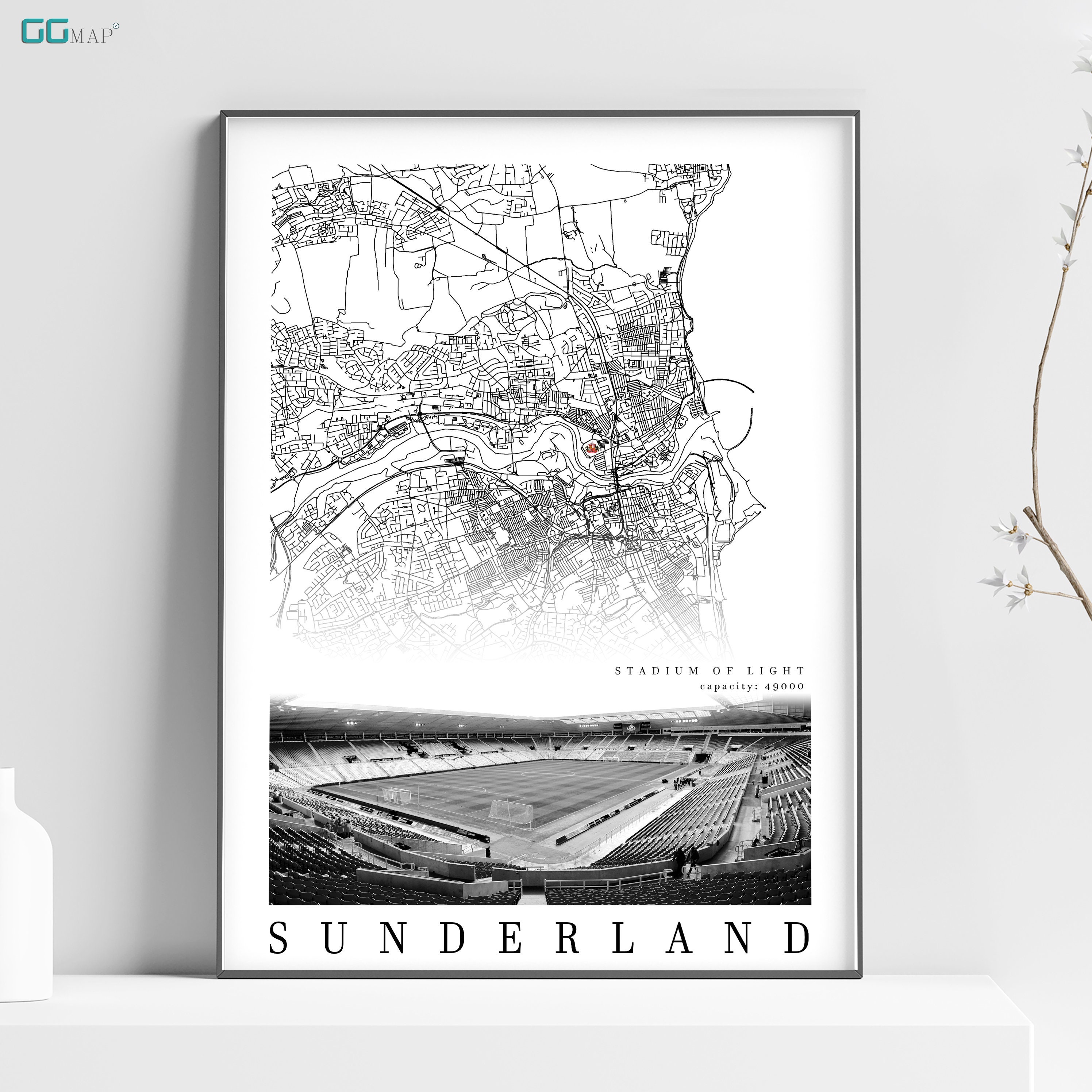 City Map of SUNDERLAND Stadium of Light Home Decor Stadium - Etsy