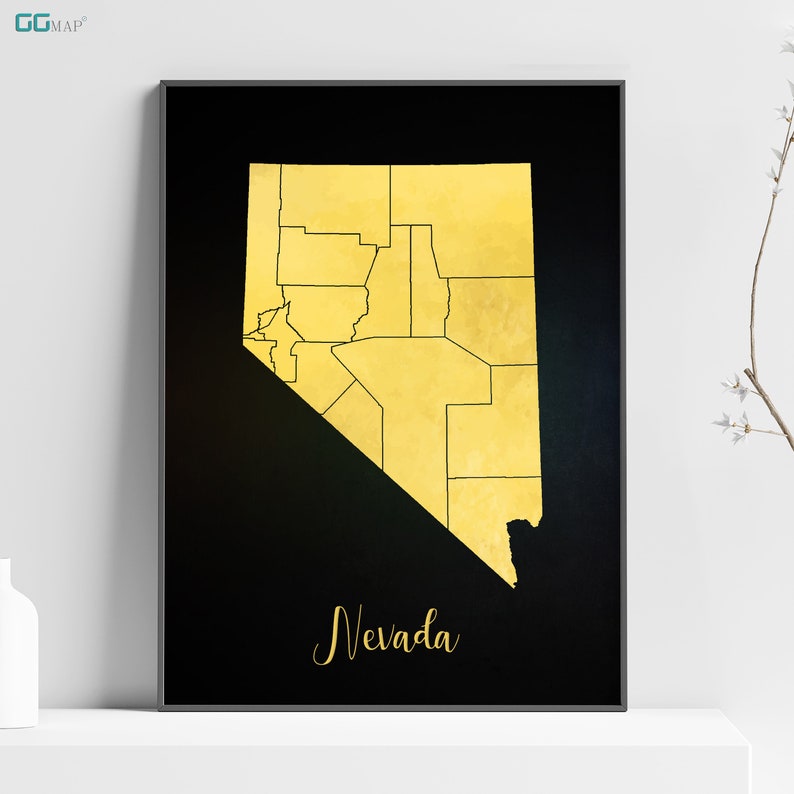 NEVADA Map Nevada Gold Map Travel Poster Home Decor Wall Decor Office ...