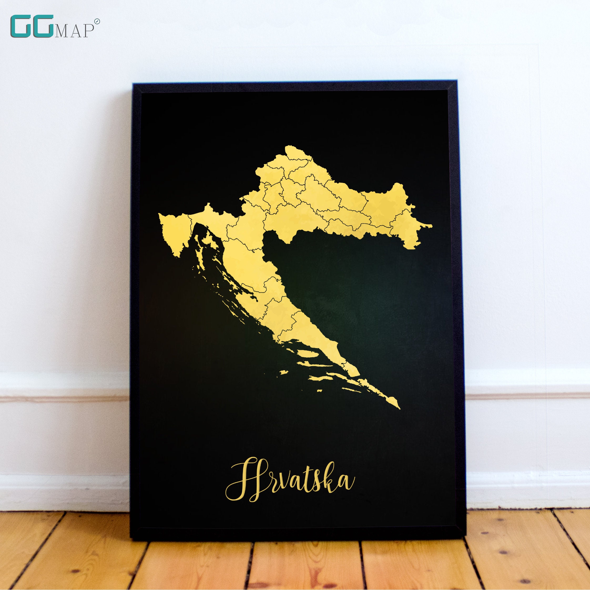 HRVATSKA Map Hrvatska Gold Map Travel Poster Home Decor Wall Decor ...