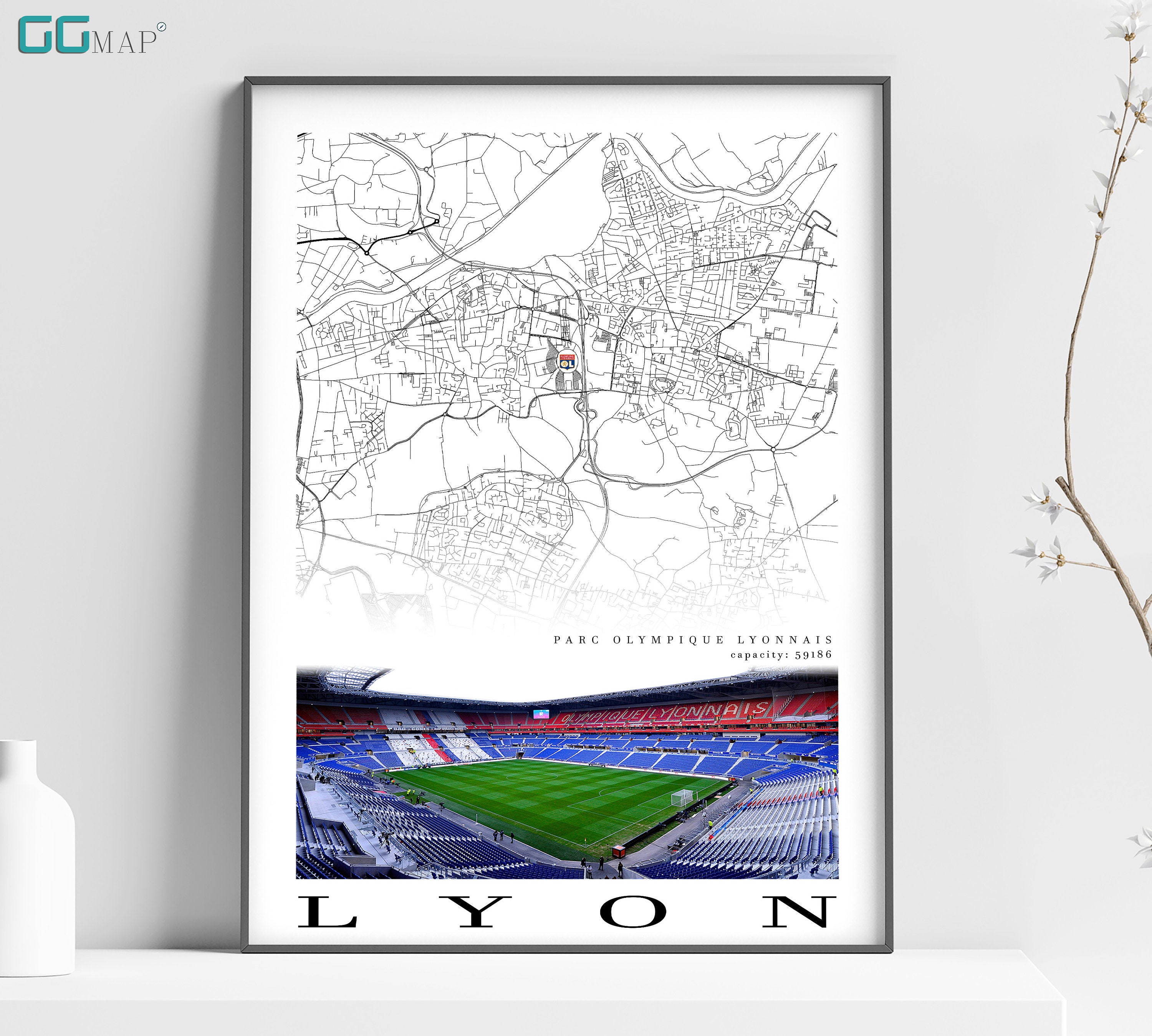 City Map of LYON Parc Olympique Lyonnais Stadium Home - Etsy