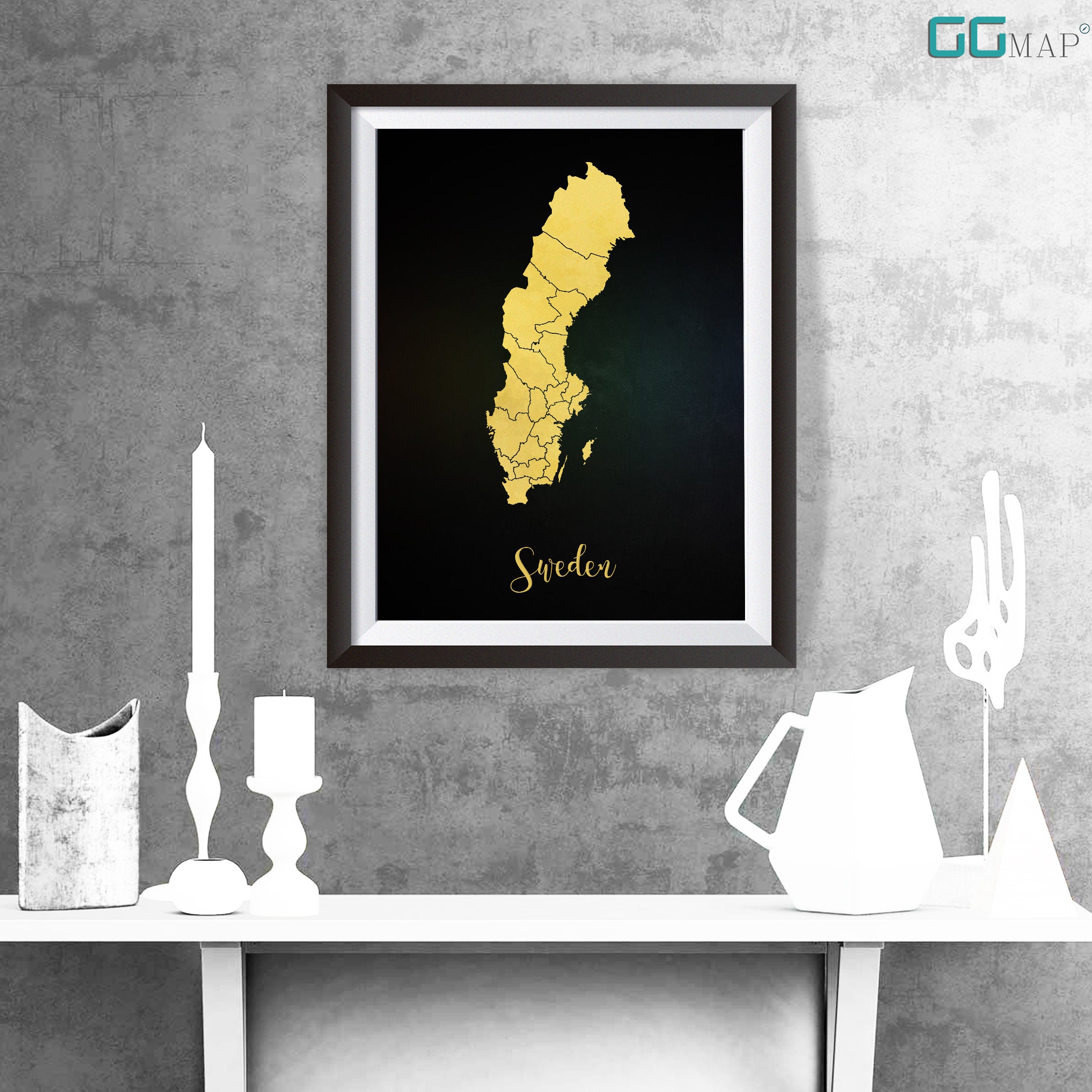 SWEDEN Map Sweden Gold Map Travel Poster Home Decor Wall Decor Office ...