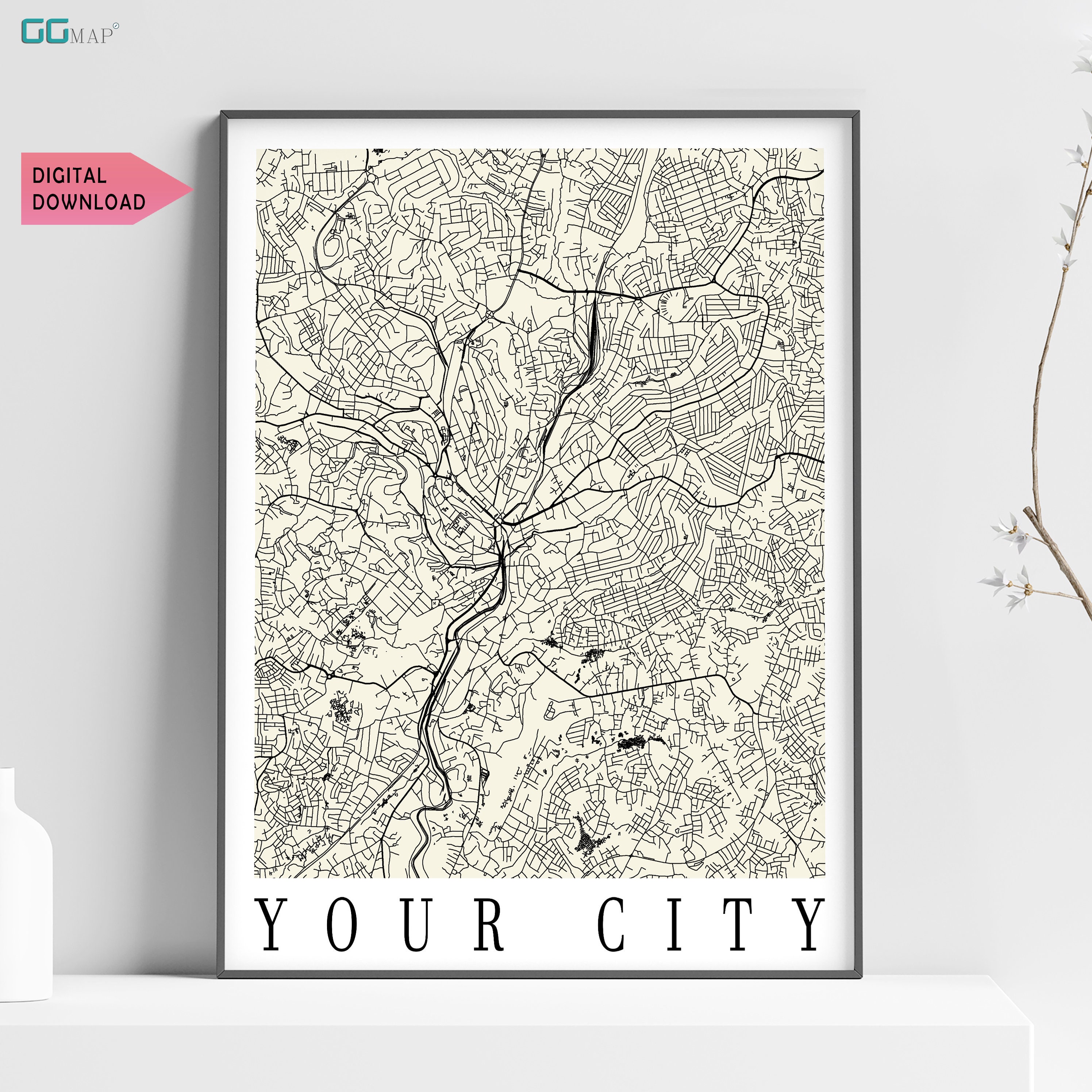 Open WHITE City Map DIGITAL DOWNLOAD Open White City Map Your City Your ...