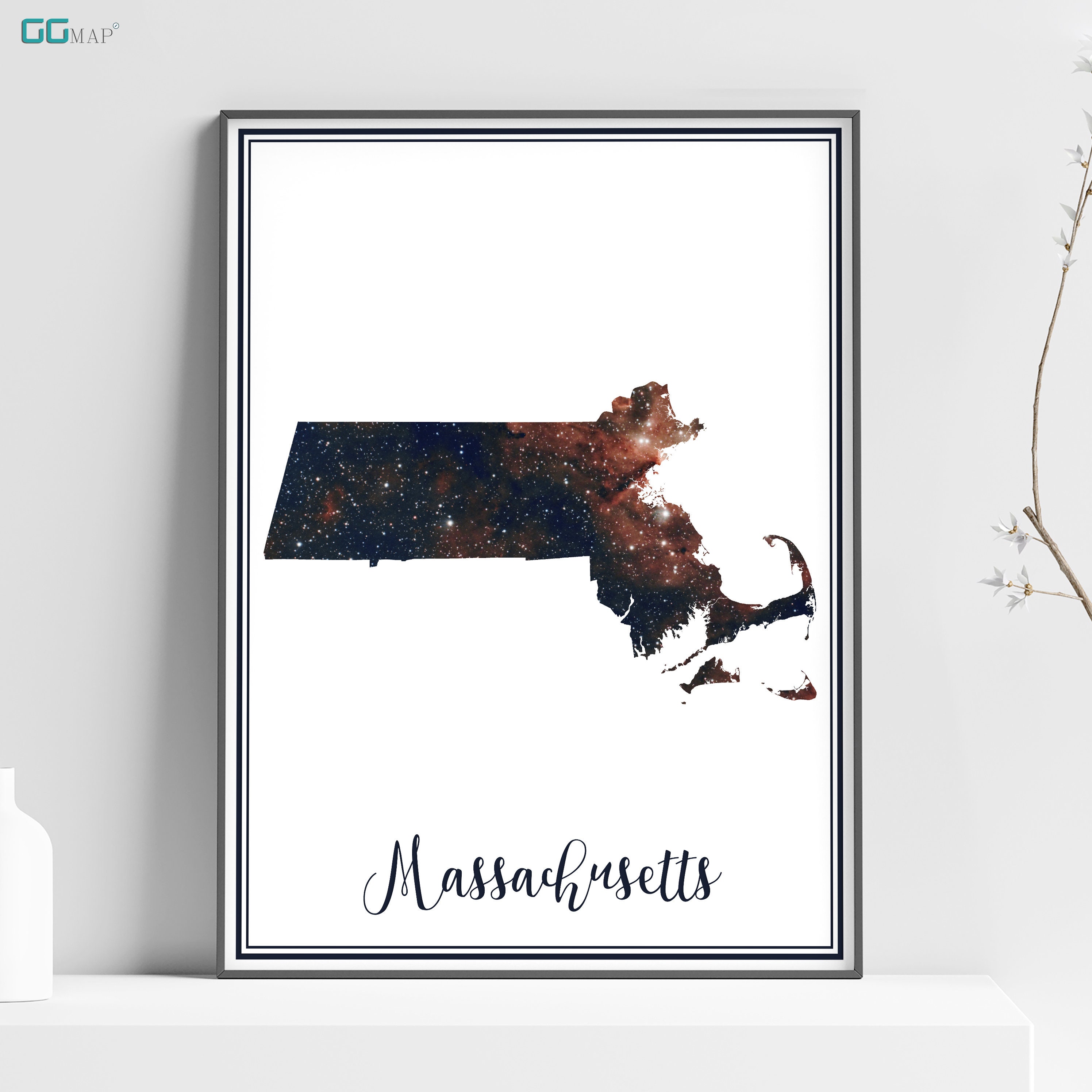 MASSACHUSETTS Map Massachusetts Heart Nebula Map Home Decor Wall Decor ...