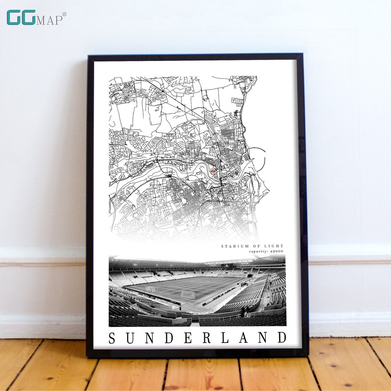 City Map of SUNDERLAND Stadium of Light Home Decor Stadium - Etsy