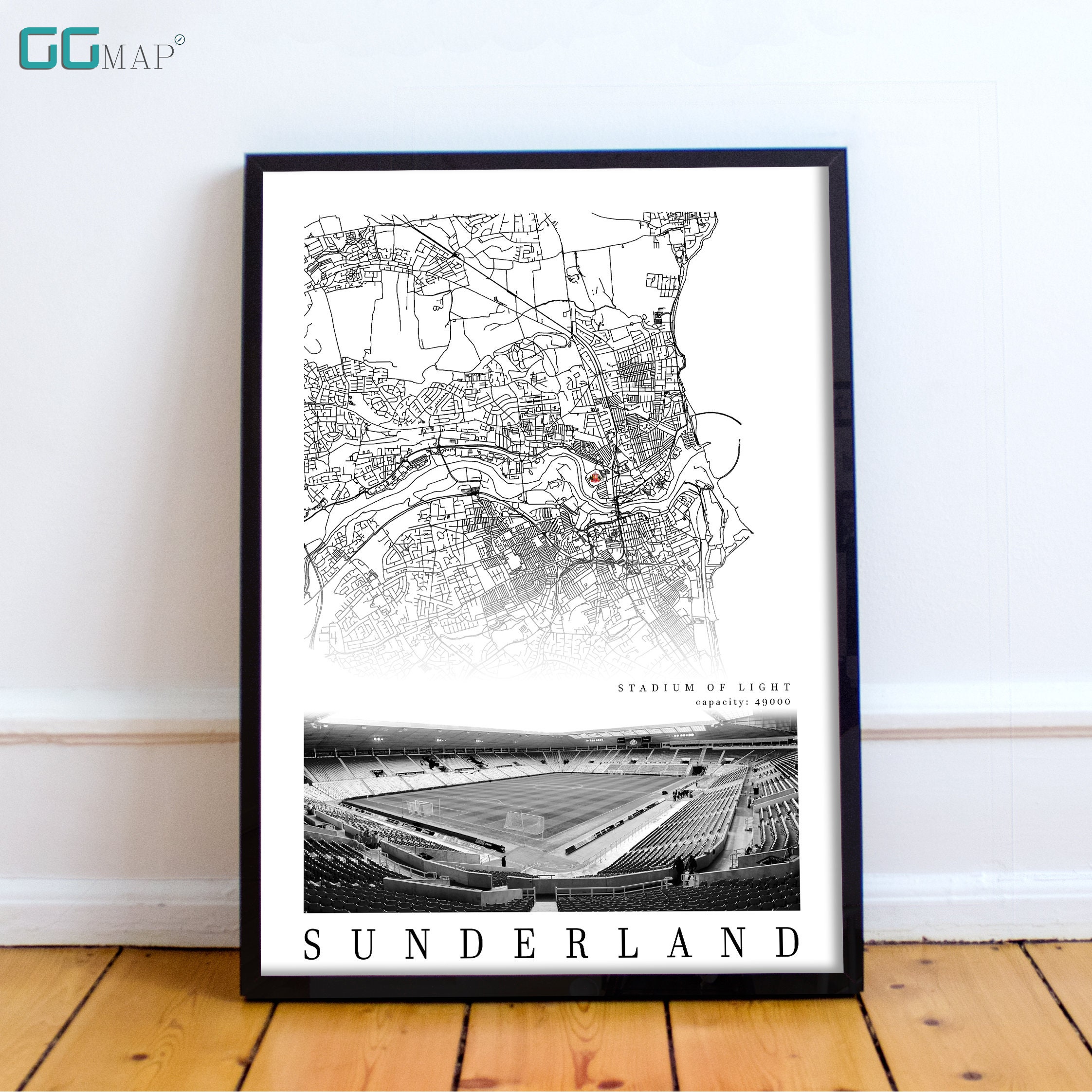 City Map of SUNDERLAND Stadium of Light Home Decor Stadium - Etsy