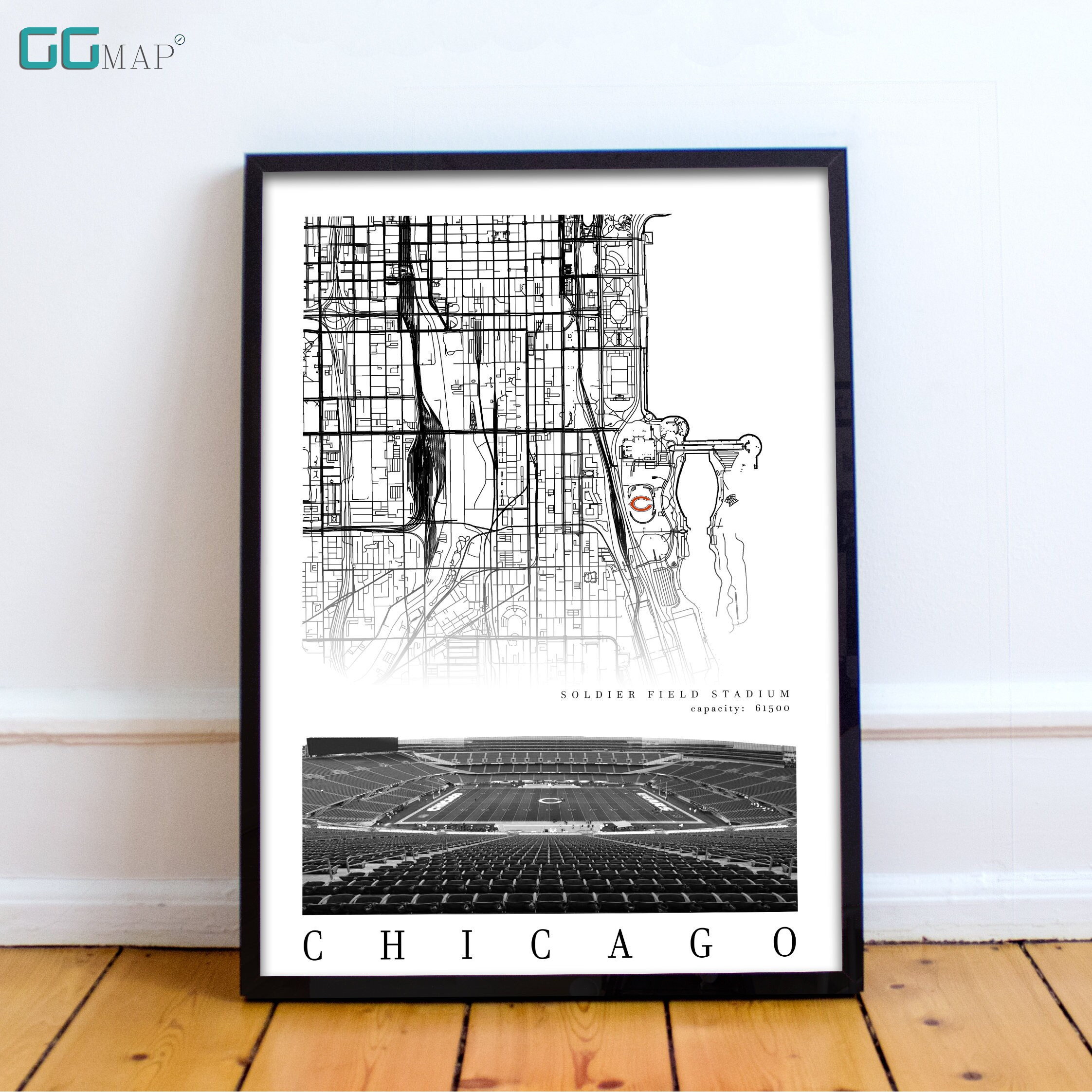 City Map of CHICAGO Soldier Field Stadium Poster Home Decor Chicago ...