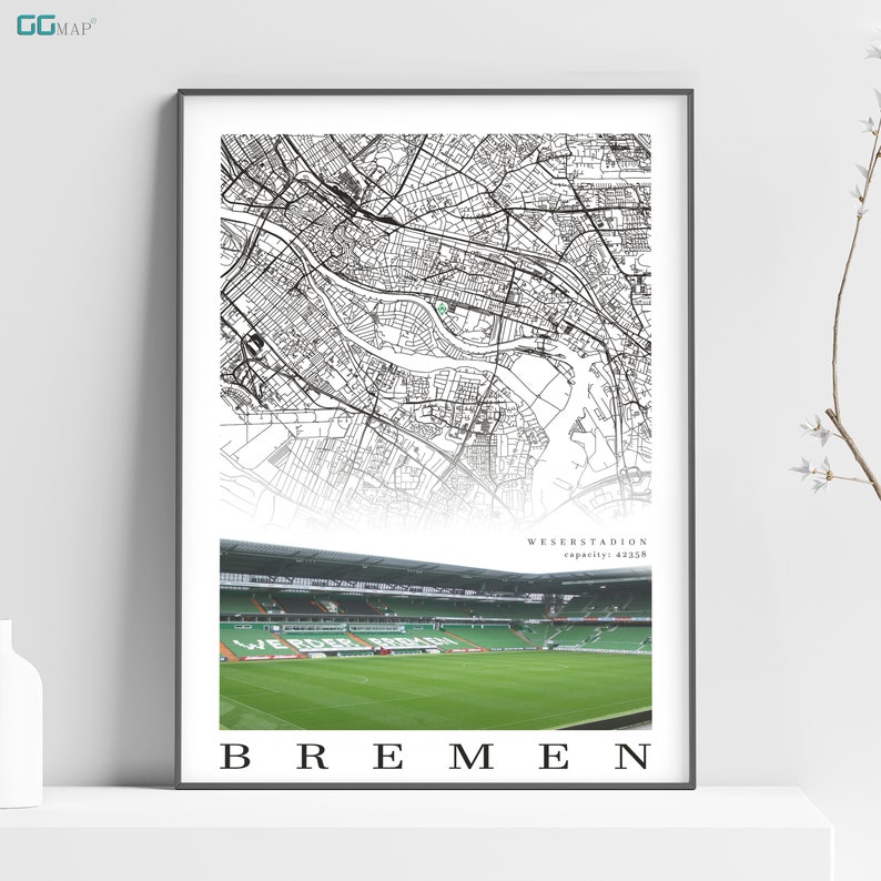 City Map of BREMEN Weserstadion Home Decor Weserstadion Print Map ...