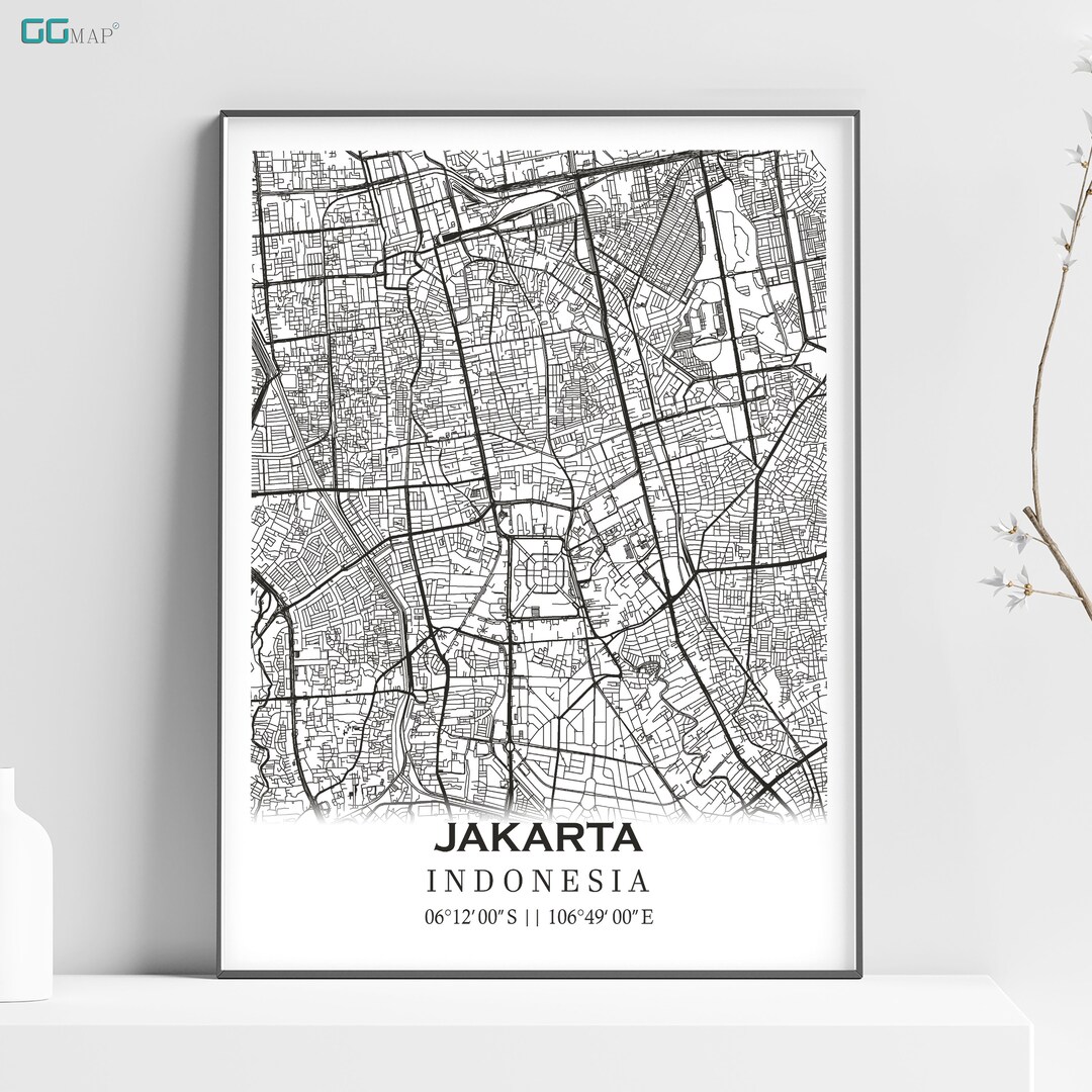 City Map of JAKARTA - Home Decor - Wall Decor - Office Map -travel Map ...