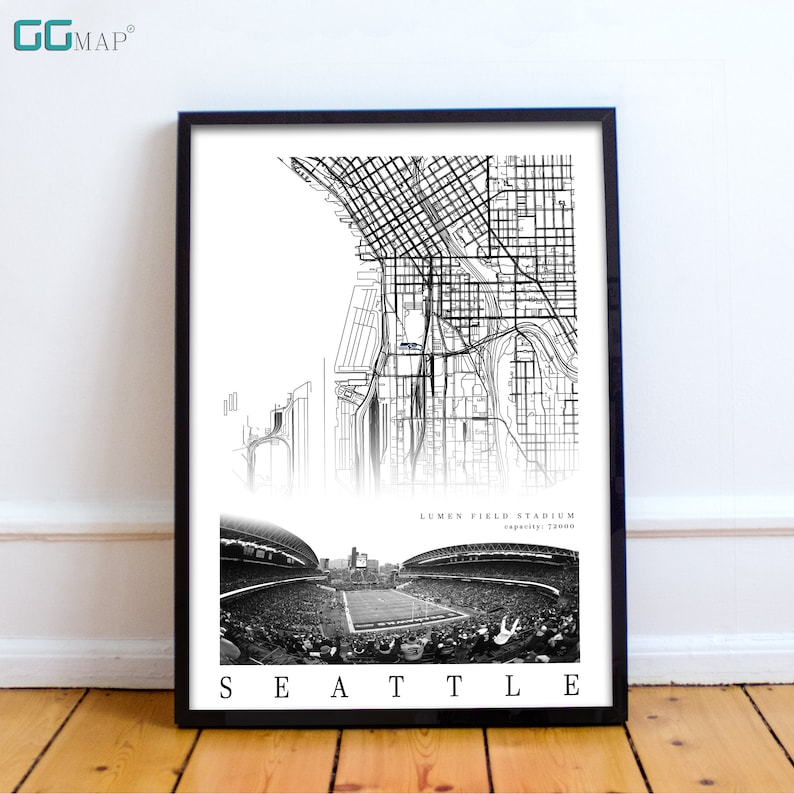 City Map of SEATTLE Lumen Field Stadium Seattle Seahawks - Etsy
