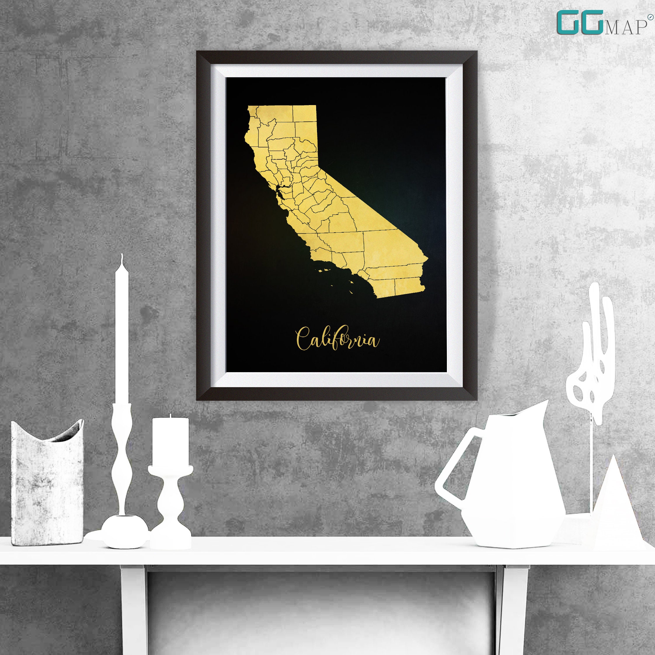 CALIFORNIA Map California Gold Map Travel Poster Home Decor Wall Decor ...