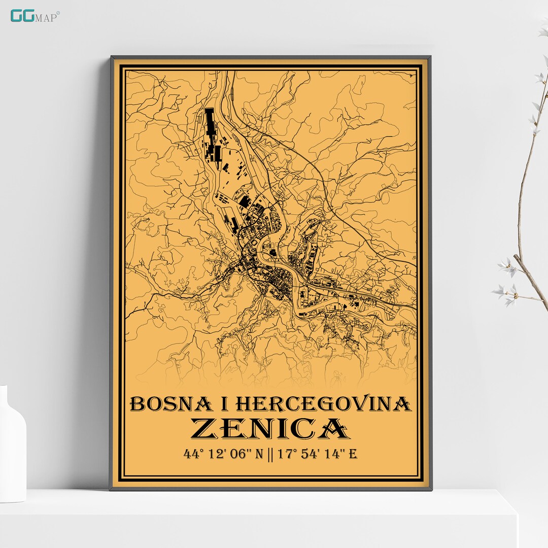 City Map of ZENICA - Home Decor - Office Map - Travel Map - Print Map ...