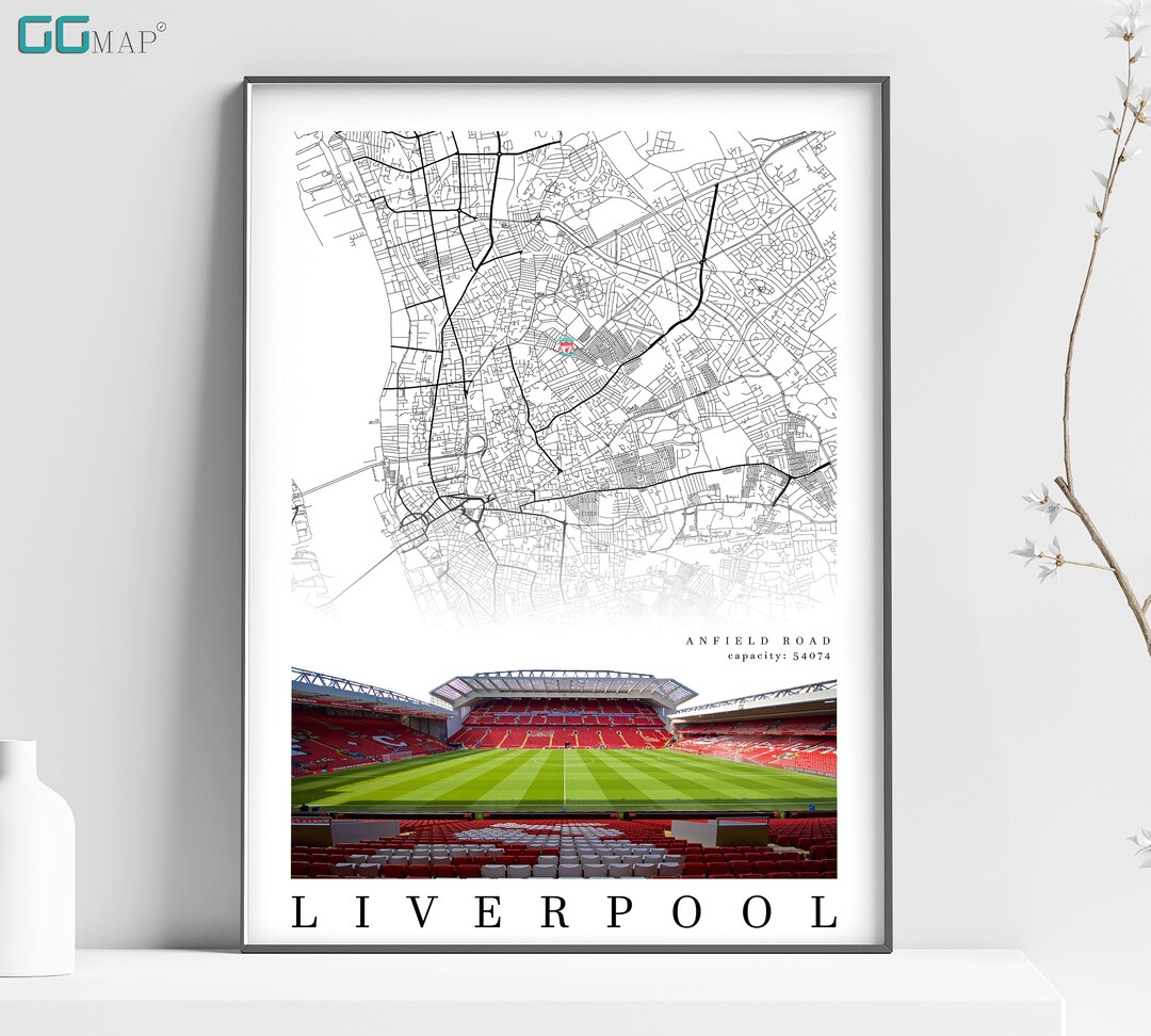 City Map of LIVERPOOL - Anfield Stadium - Home Decor Anfield - Wall ...