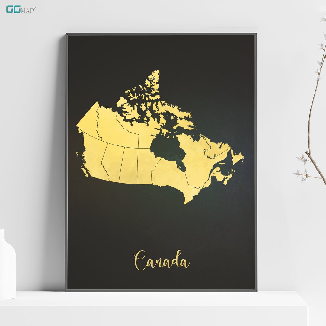 CANADA Map - Canada Gold Map - Travel Poster - Home Decor - Wall Decor ...