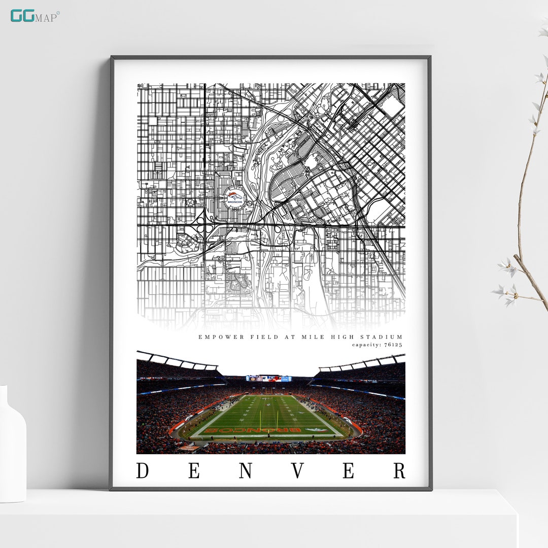 City Map of DENVER - Empower Field Stadium - Home Decor Denver Broncos ...