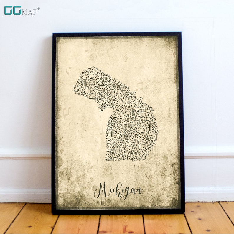 MICHIGAN Map Michigan Music Map Travel Poster Wall Decor Office Map ...