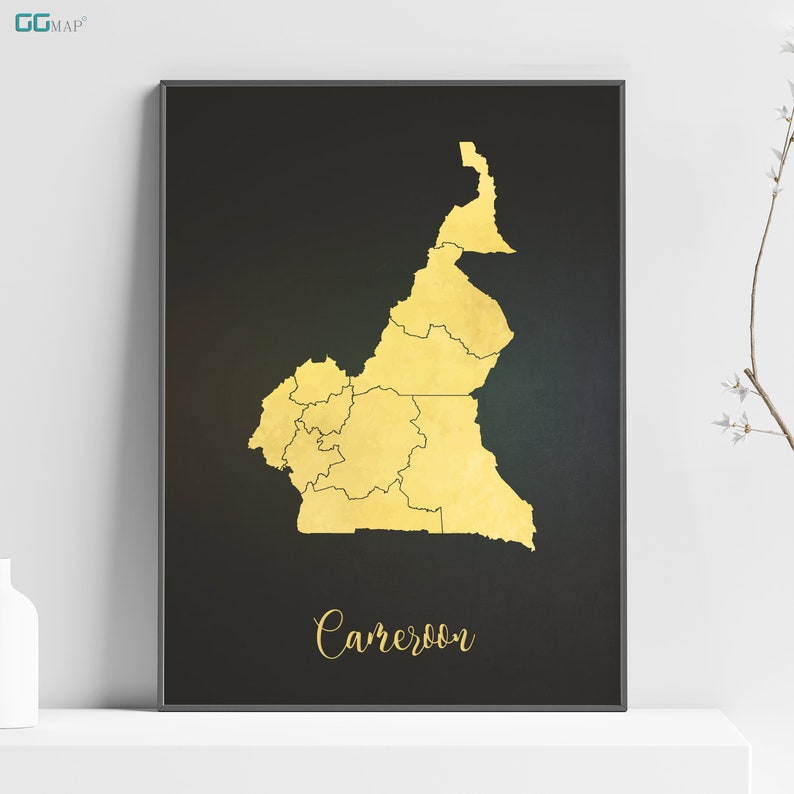 CAMEROON Map Cameroon Gold Map Travel Poster Home Decor Wall Decor ...