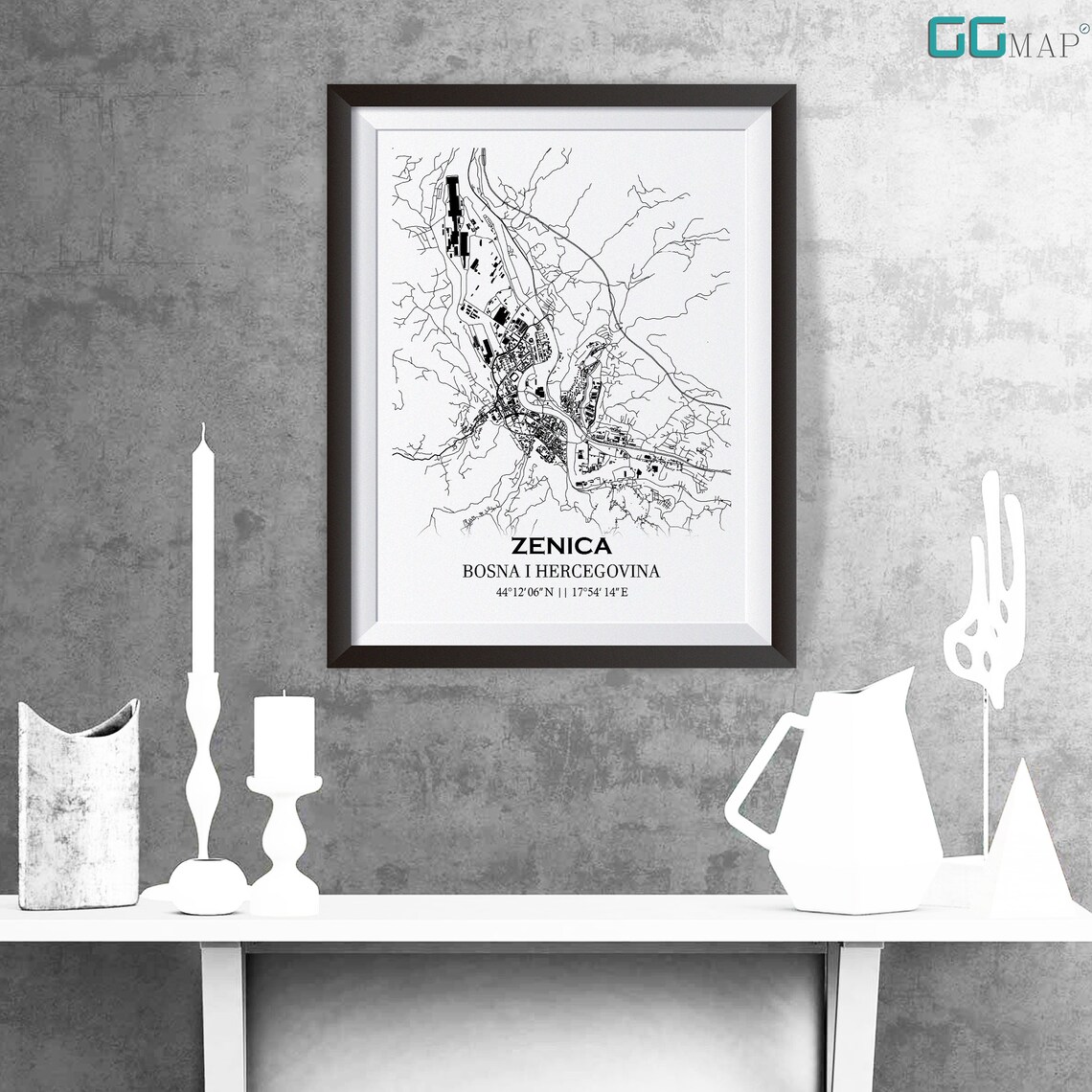 City Map of ZENICA Home Decor Wall Decor Office Map Travel Map Print ...