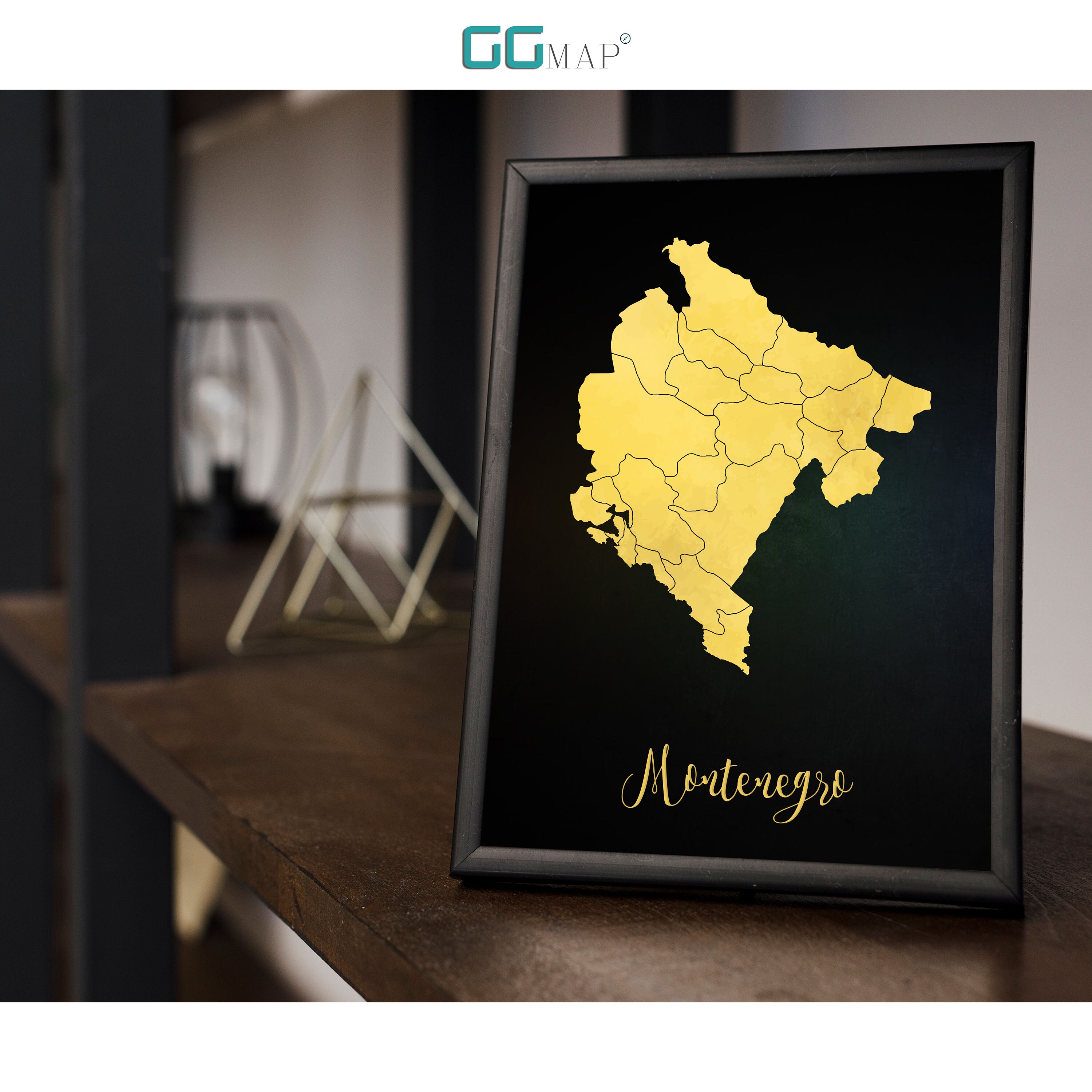 MONTENEGRO Map Montenegro Gold Map Travel Poster Home Decor Wall Decor ...