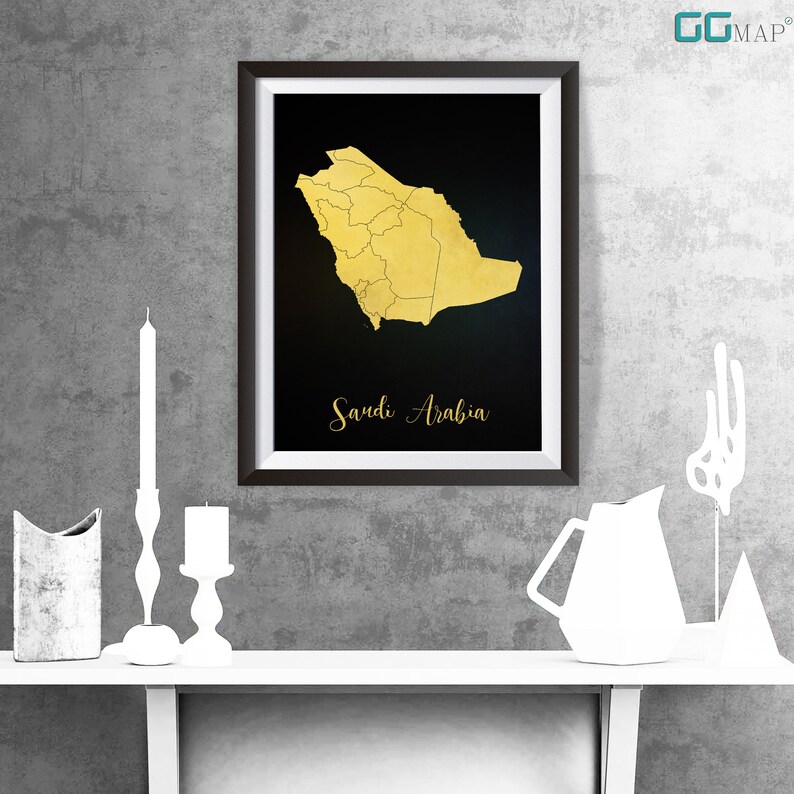 SAUDI ARABIA map Saudi Arabia gold map Travel poster | Etsy
