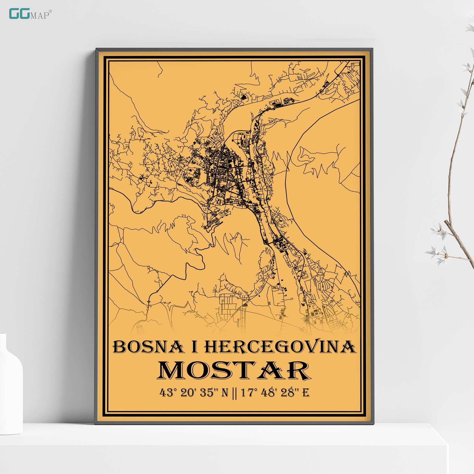 City Map of MOSTAR Home Decor Office Map Travel Map - Etsy