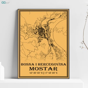City Map of MOSTAR - Home Decor - Office Map - Travel Map - Print Map ...