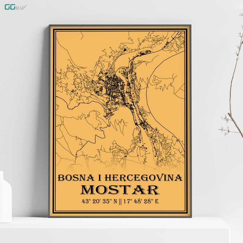 City Map of MOSTAR Home Decor Office Map Travel Map - Etsy