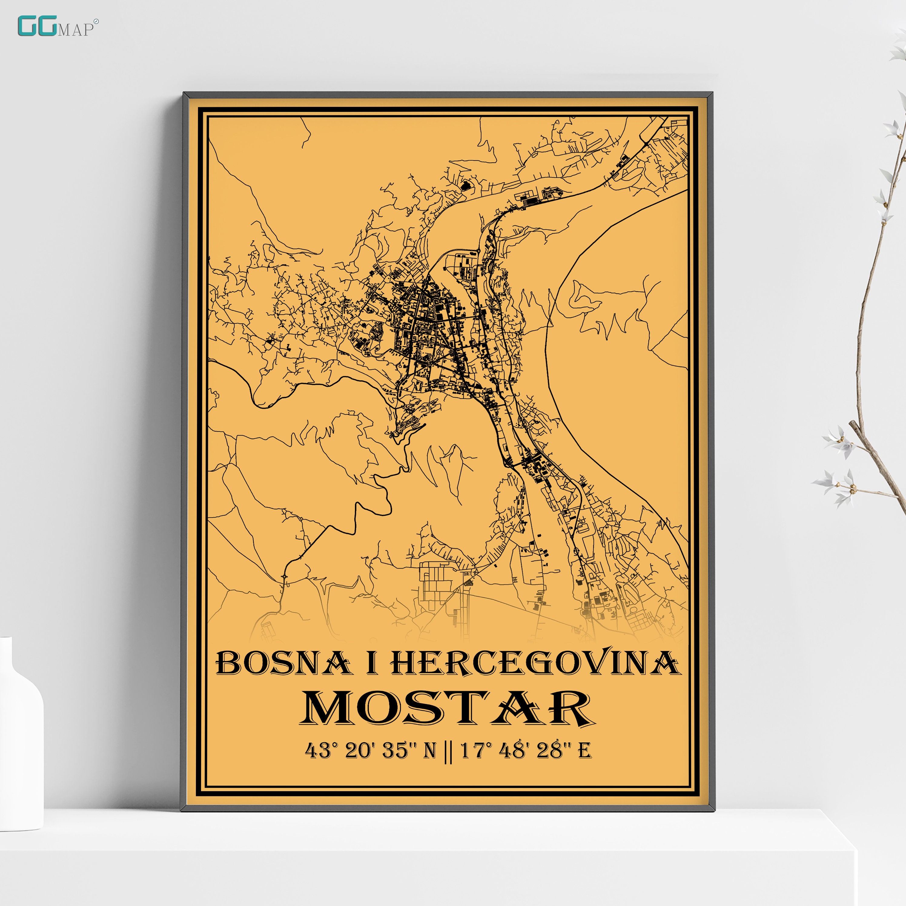 City Map of MOSTAR Home Decor Office Map Travel Map - Etsy