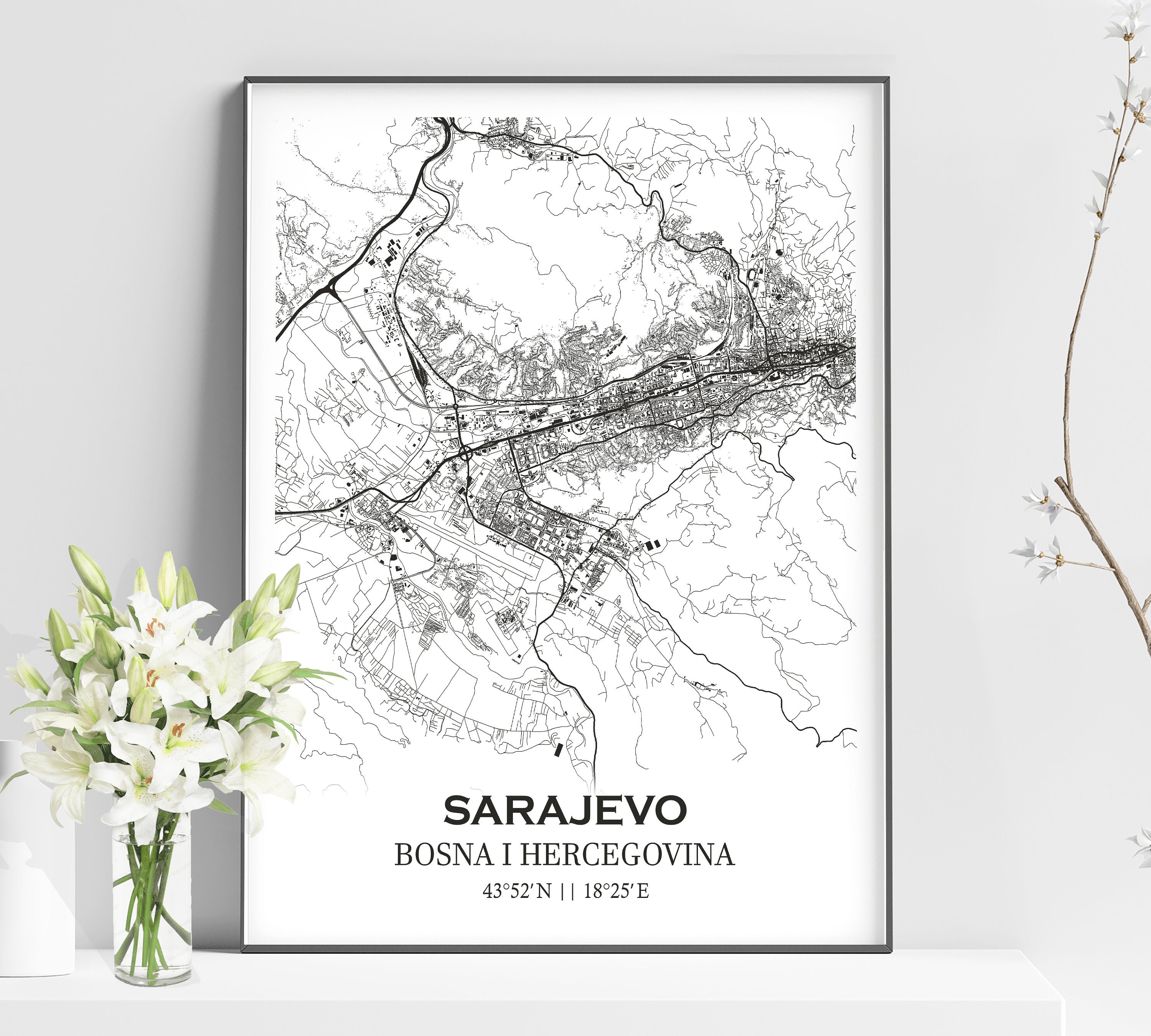 City Map of SARAJEVO Home Decor Wall Decor Office Map Travel Map Print ...